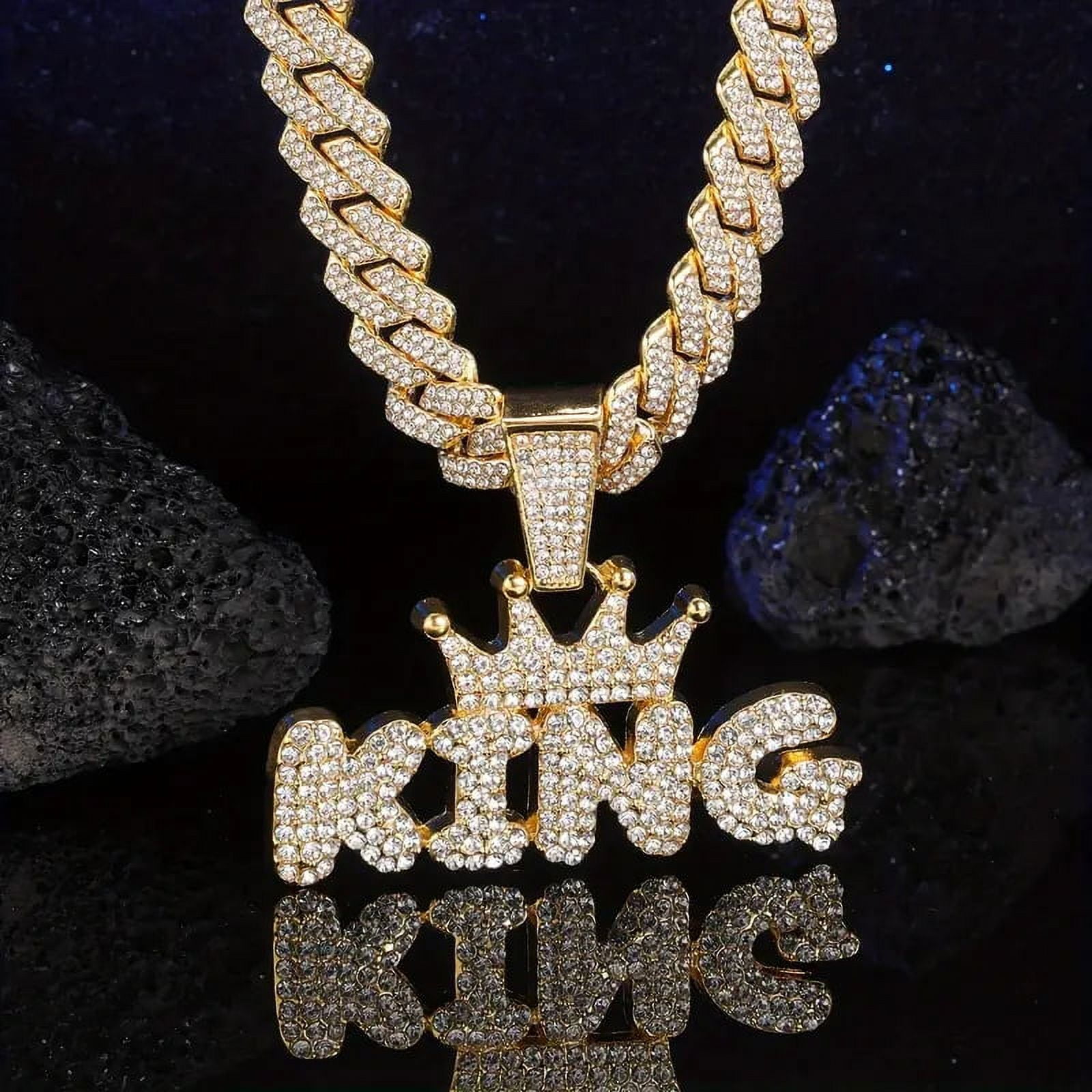 Unisex Hip Hop Bling Rhinestone KING Letter Pendant Necklace Miami ...