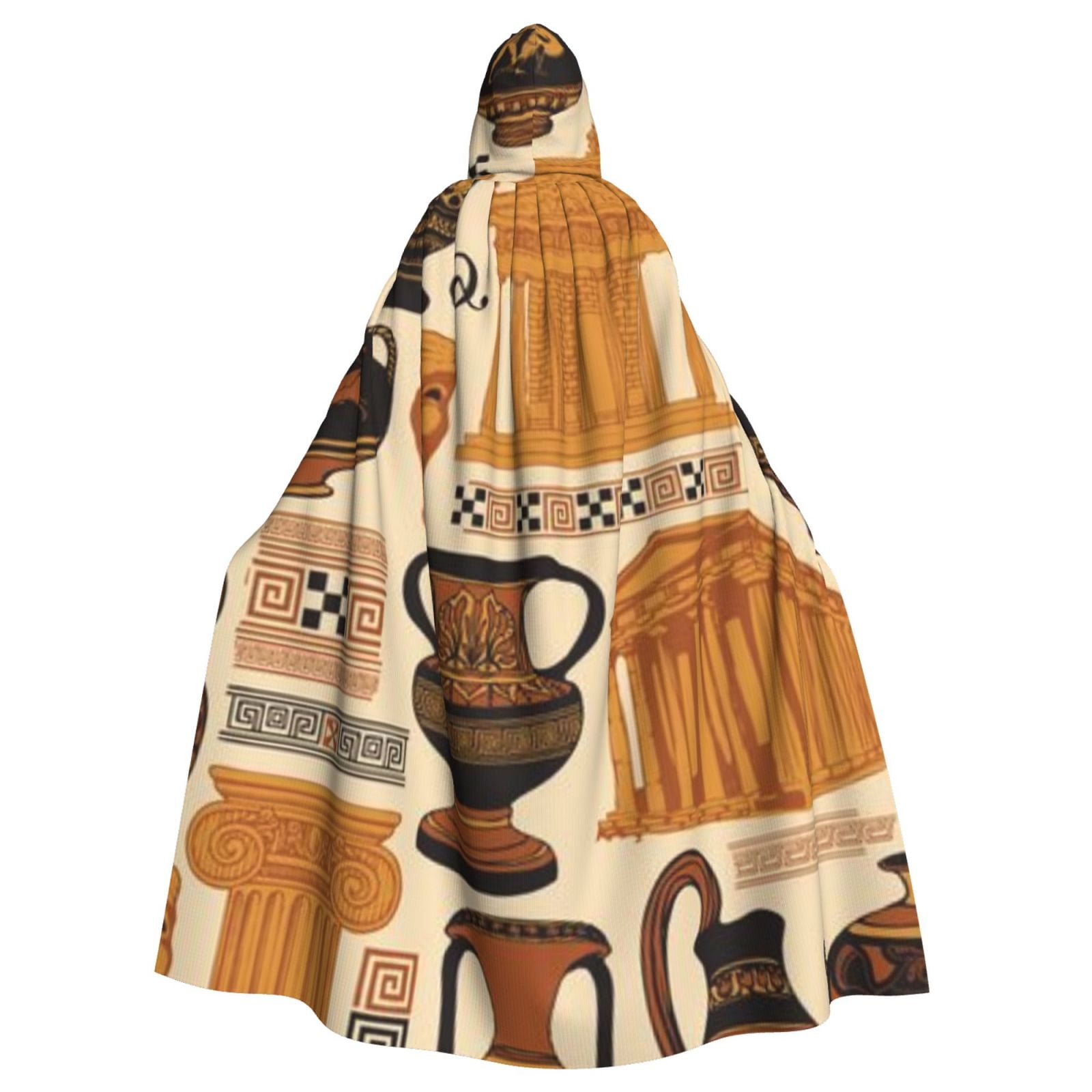 Unisex Hooded Cloak Adult Lightweight Overcoat Ancient Greek Amphorae ...
