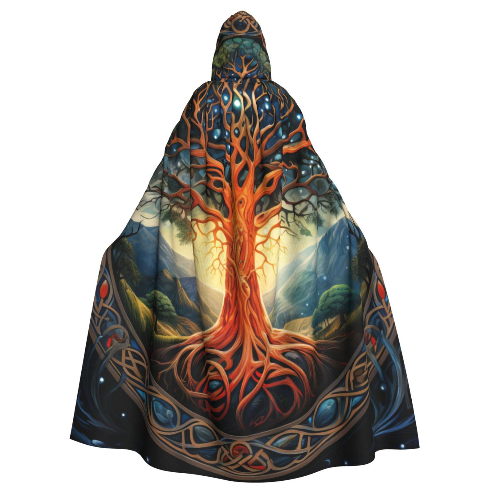 Unisex Hooded Cloak Adult Lightweight Overcoat Ancient Norse Tree Of ...