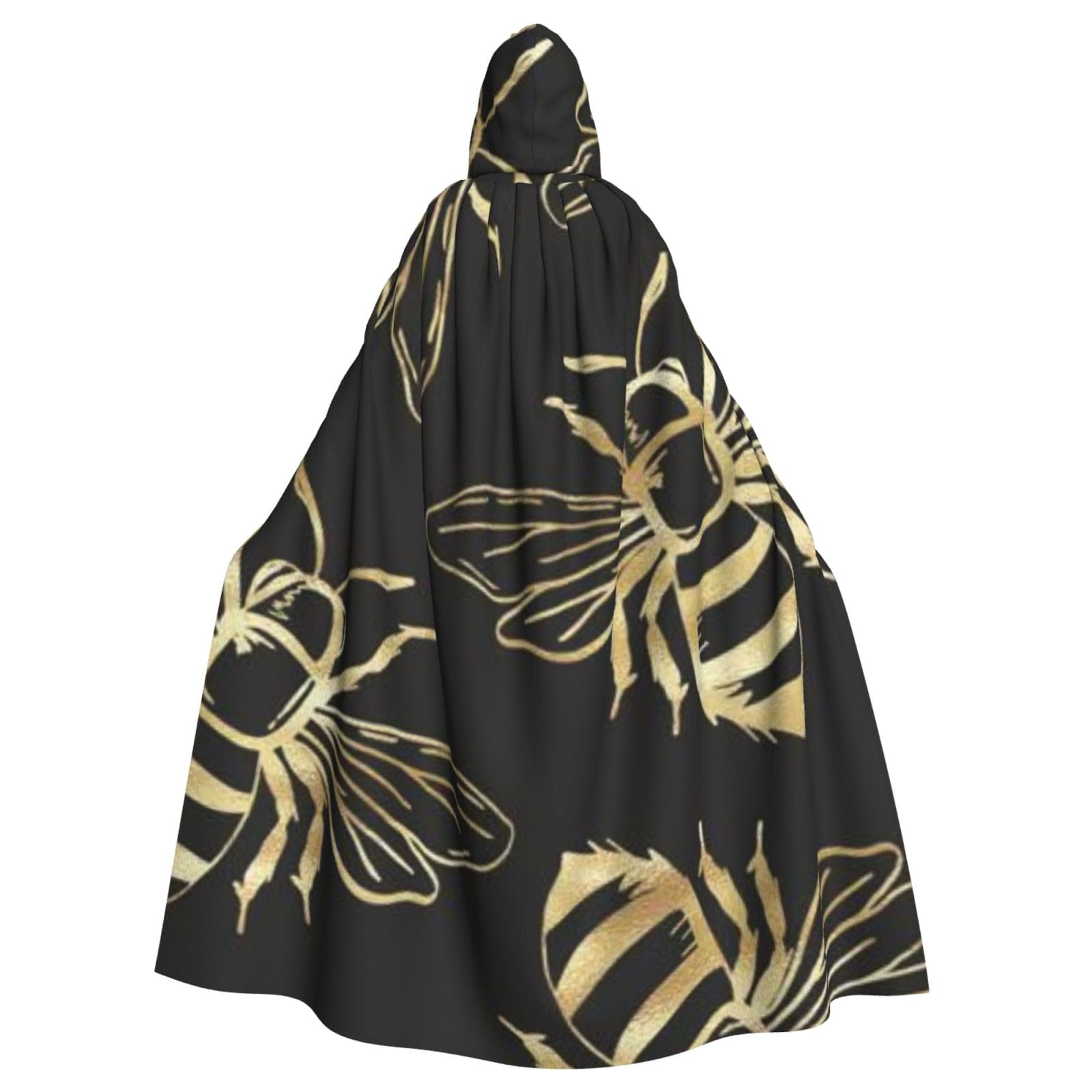 Unisex Hooded Cloak Adult Lightweight Overcoat Black And Gold Bee Cloak ...