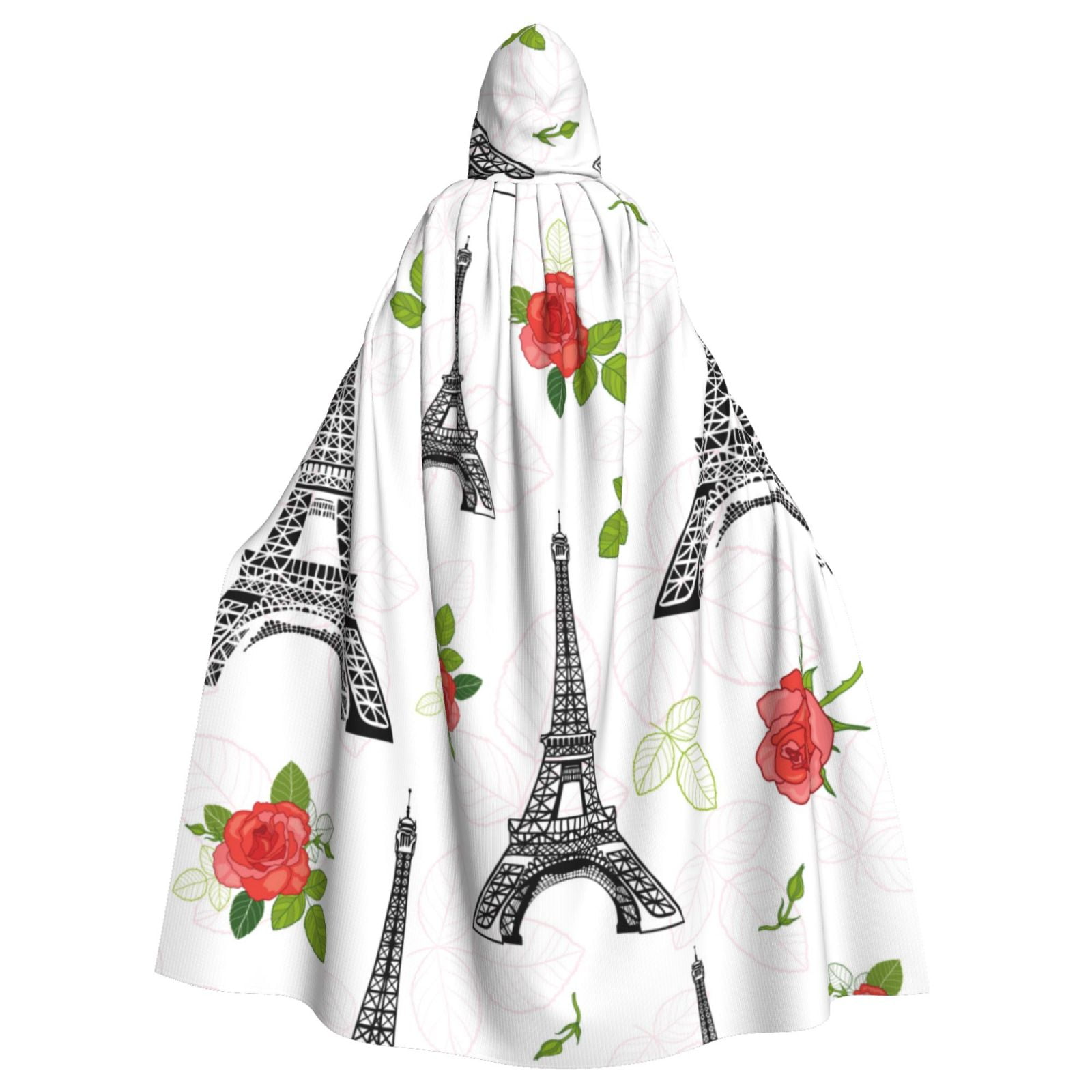 Unisex Hooded Cloak Adult Lightweight Overcoat Black Eifel Tower Paris ...