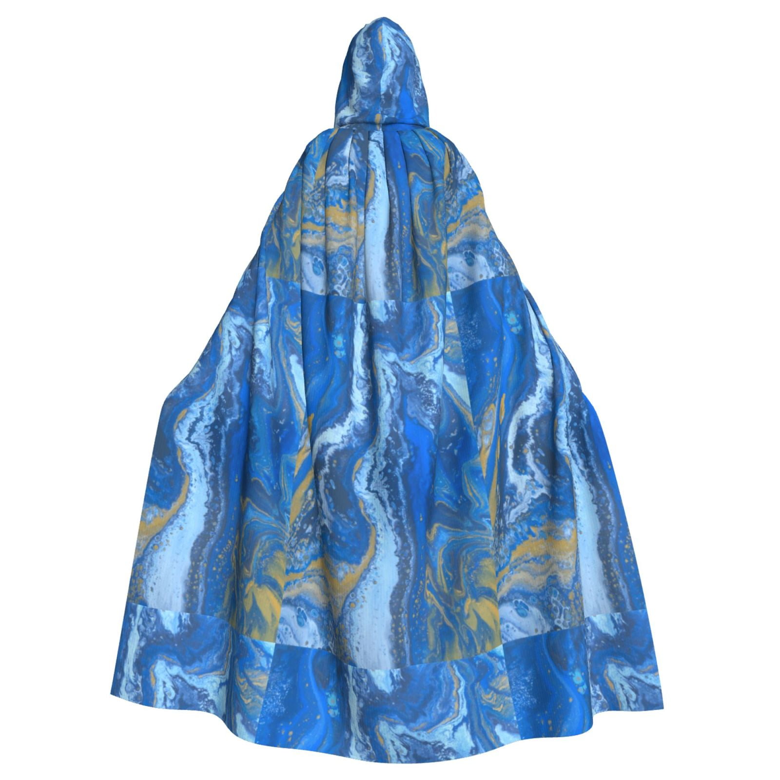 Unisex Hooded Cloak Adult Lightweight Overcoat Blue Gold Marble Cloak ...