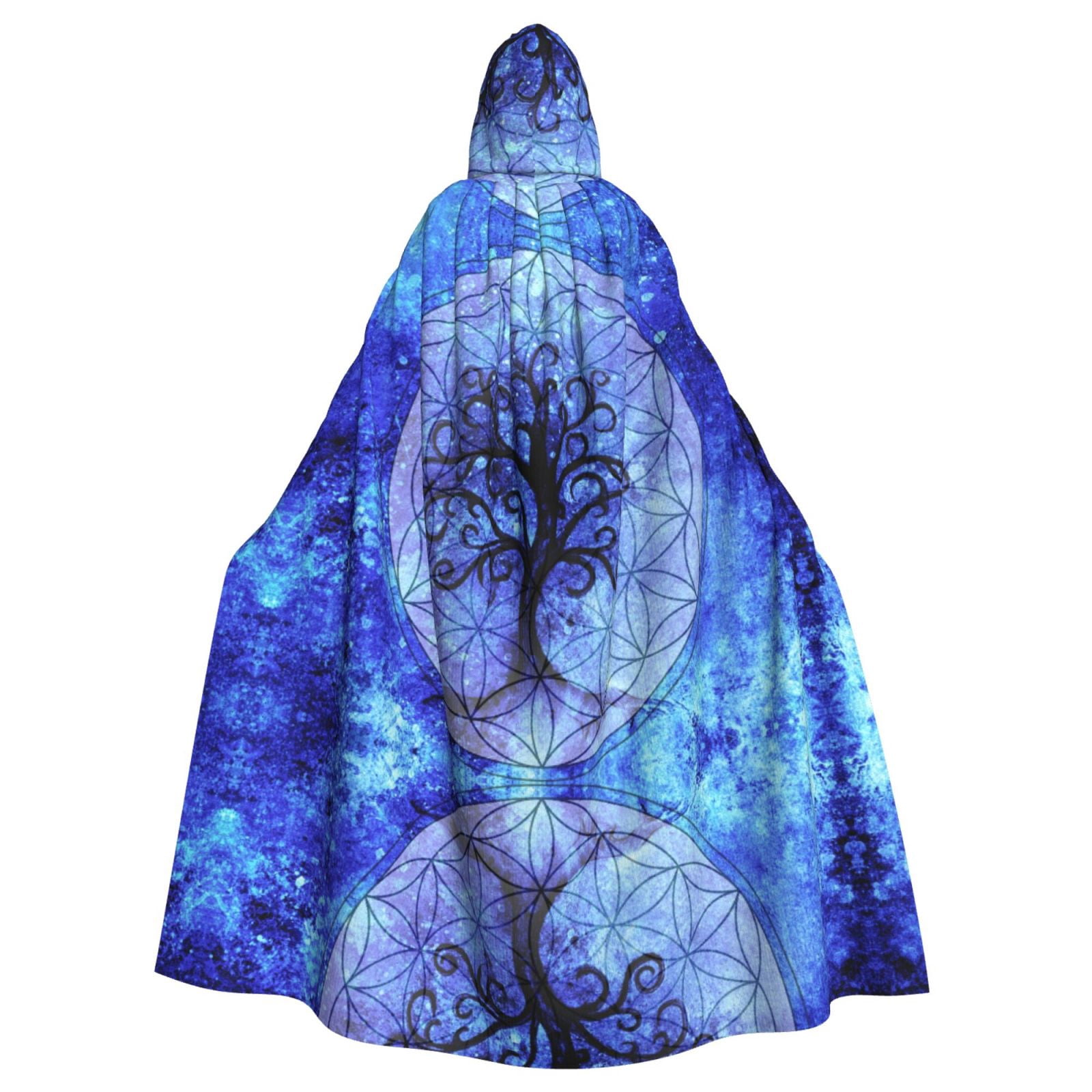 Unisex Hooded Cloak Adult Lightweight Overcoat Blue Tree Of Life Symbol ...