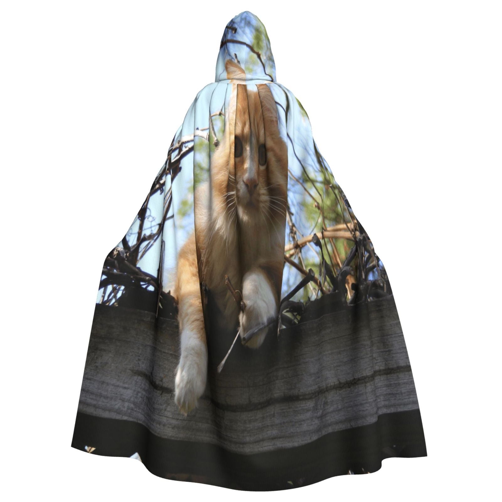 Unisex Hooded Cloak Adult Lightweight Overcoat Cat Over The Wood Cloak ...