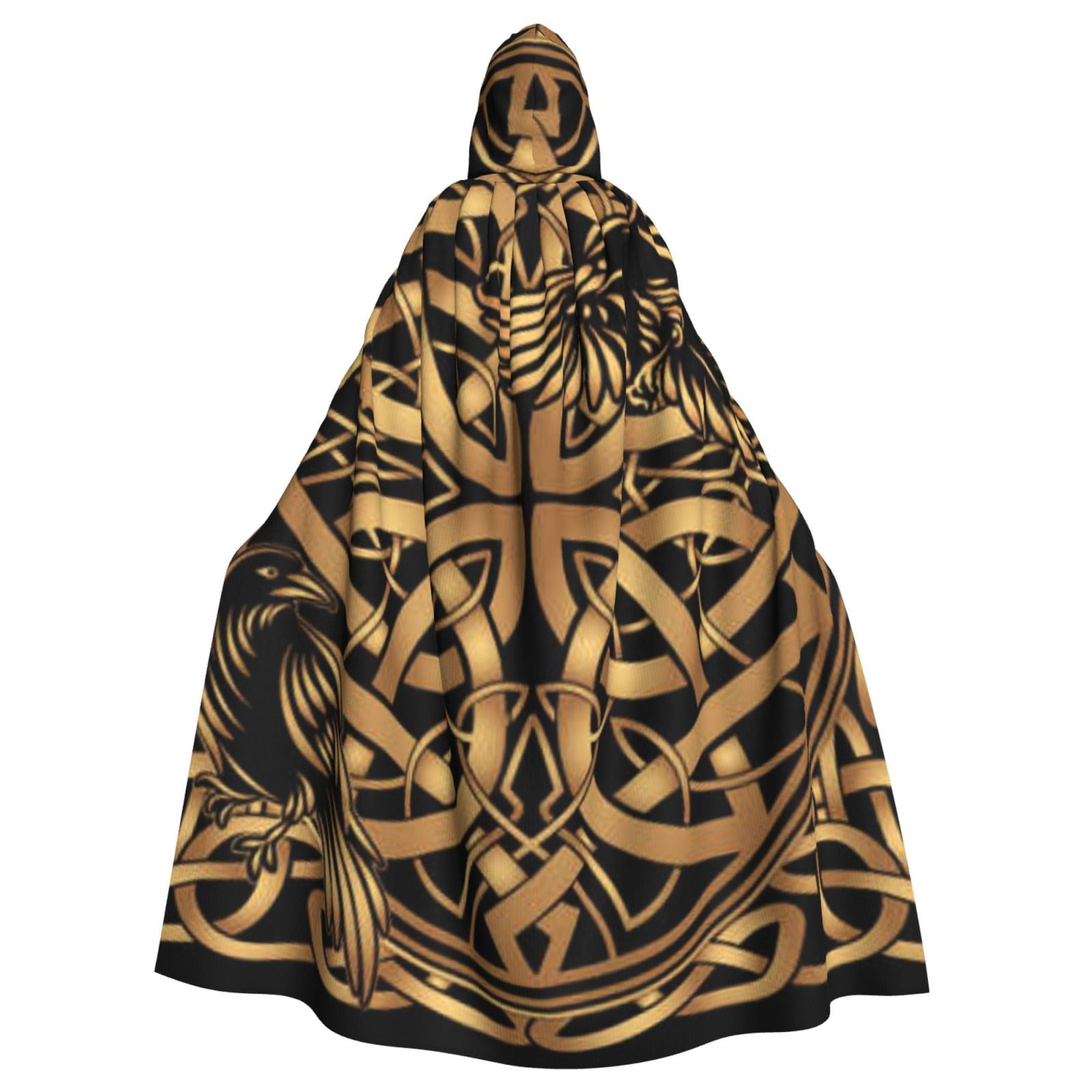 Unisex Hooded Cloak Adult Lightweight Overcoat Celtic Odins Raven Cloak ...