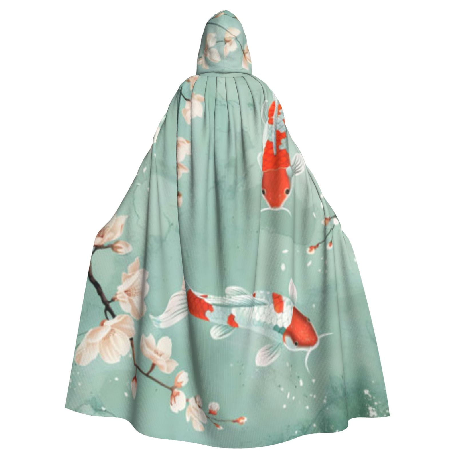 Unisex Hooded Cloak Adult Lightweight Overcoat Cherry Blossoms And Koi ...