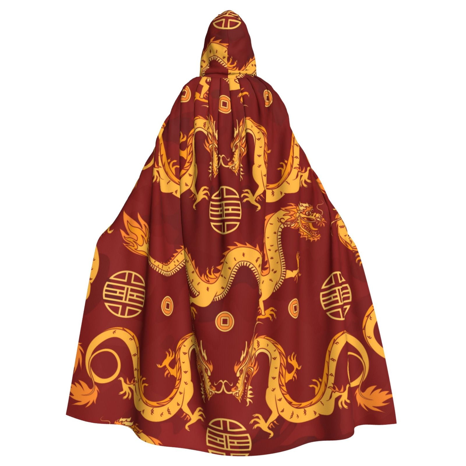 Unisex Hooded Cloak Adult Lightweight Overcoat Chinese Gold Dragons ...