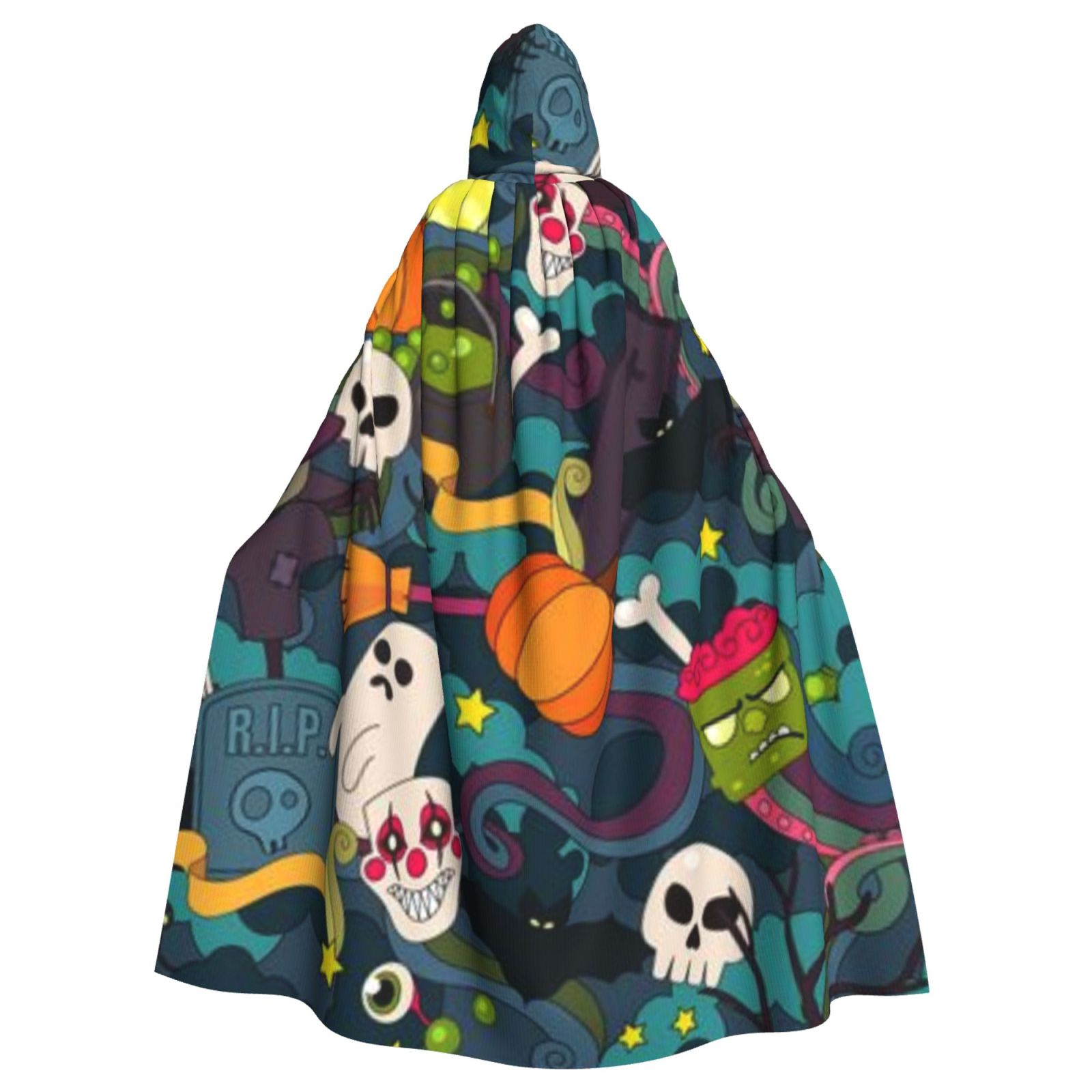 Unisex Hooded Cloak Adult Lightweight Overcoat Colorful Cartoon Symbols ...