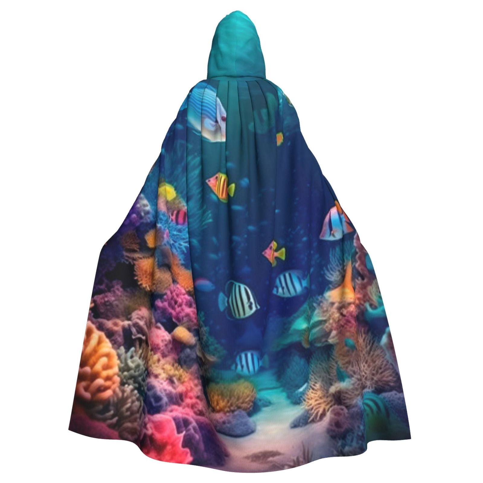 Unisex Hooded Cloak Adult Lightweight Overcoat Colorful Fish And Sea ...