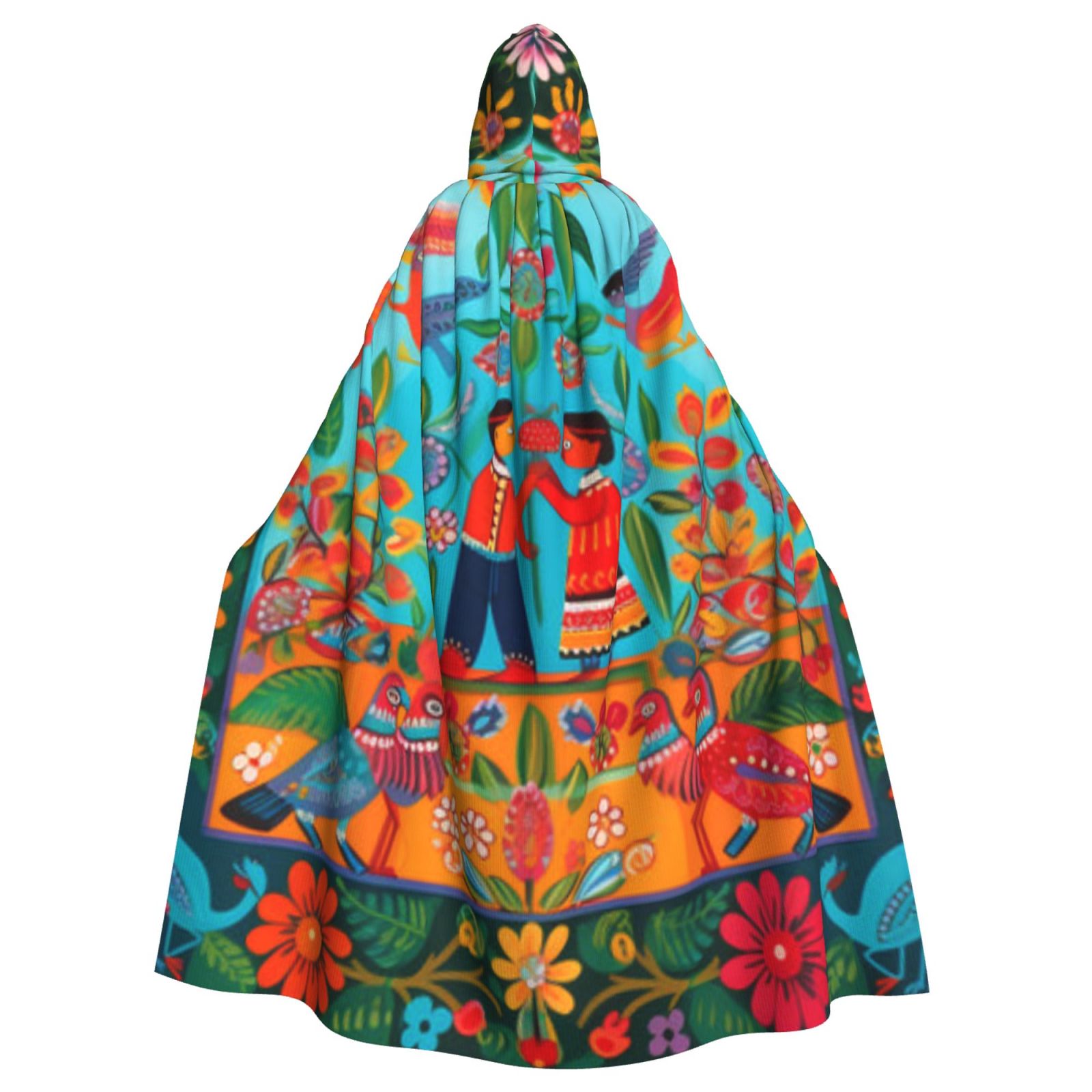 Unisex Hooded Cloak Adult Lightweight Overcoat Colorful Folk Art With ...