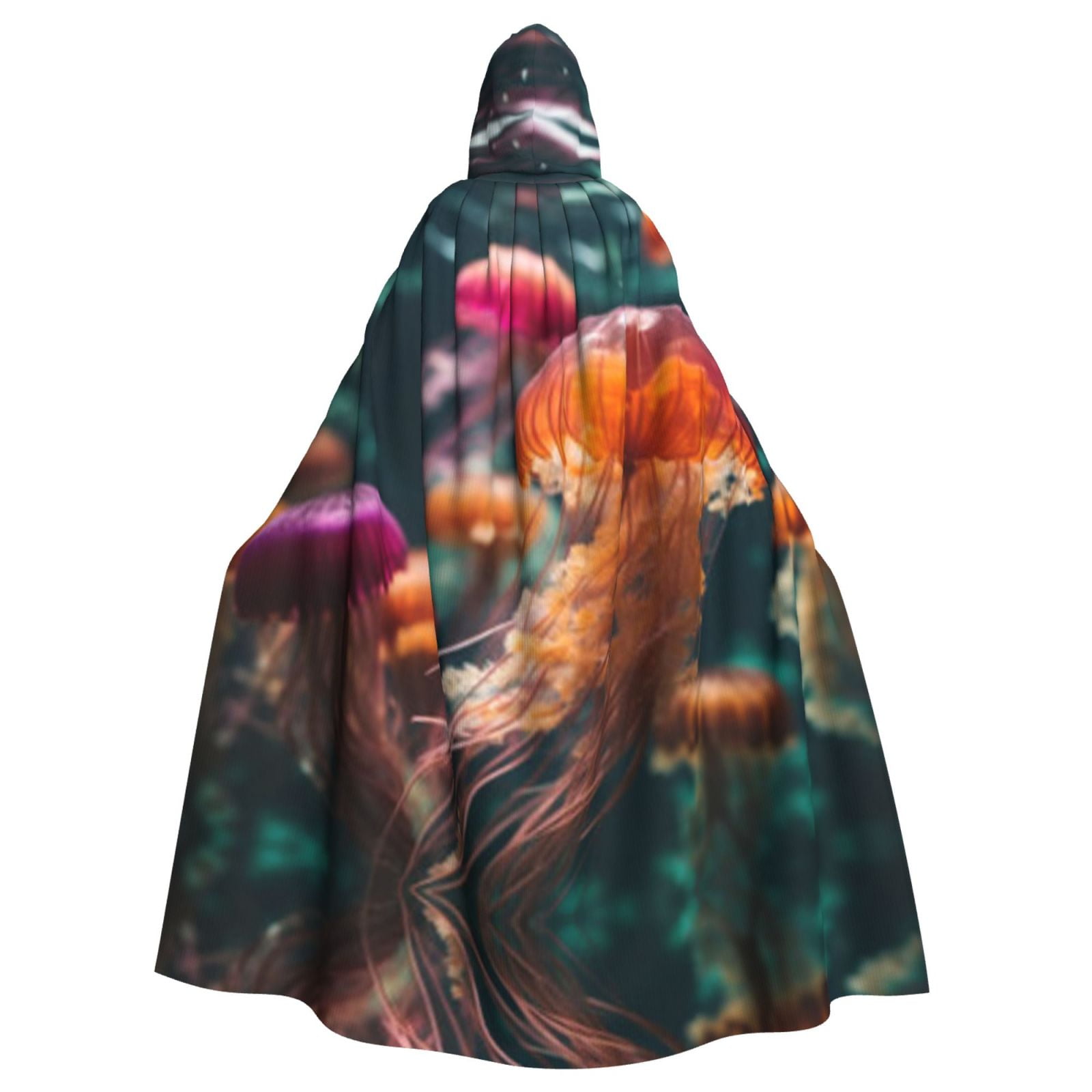 Unisex Hooded Cloak Adult Lightweight Overcoat Colorful Jellyfish Under ...