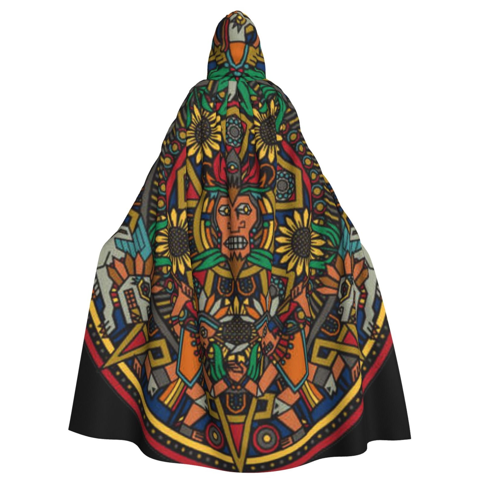 Unisex Hooded Cloak Adult Lightweight Overcoat Colorful Mayan Calendar ...