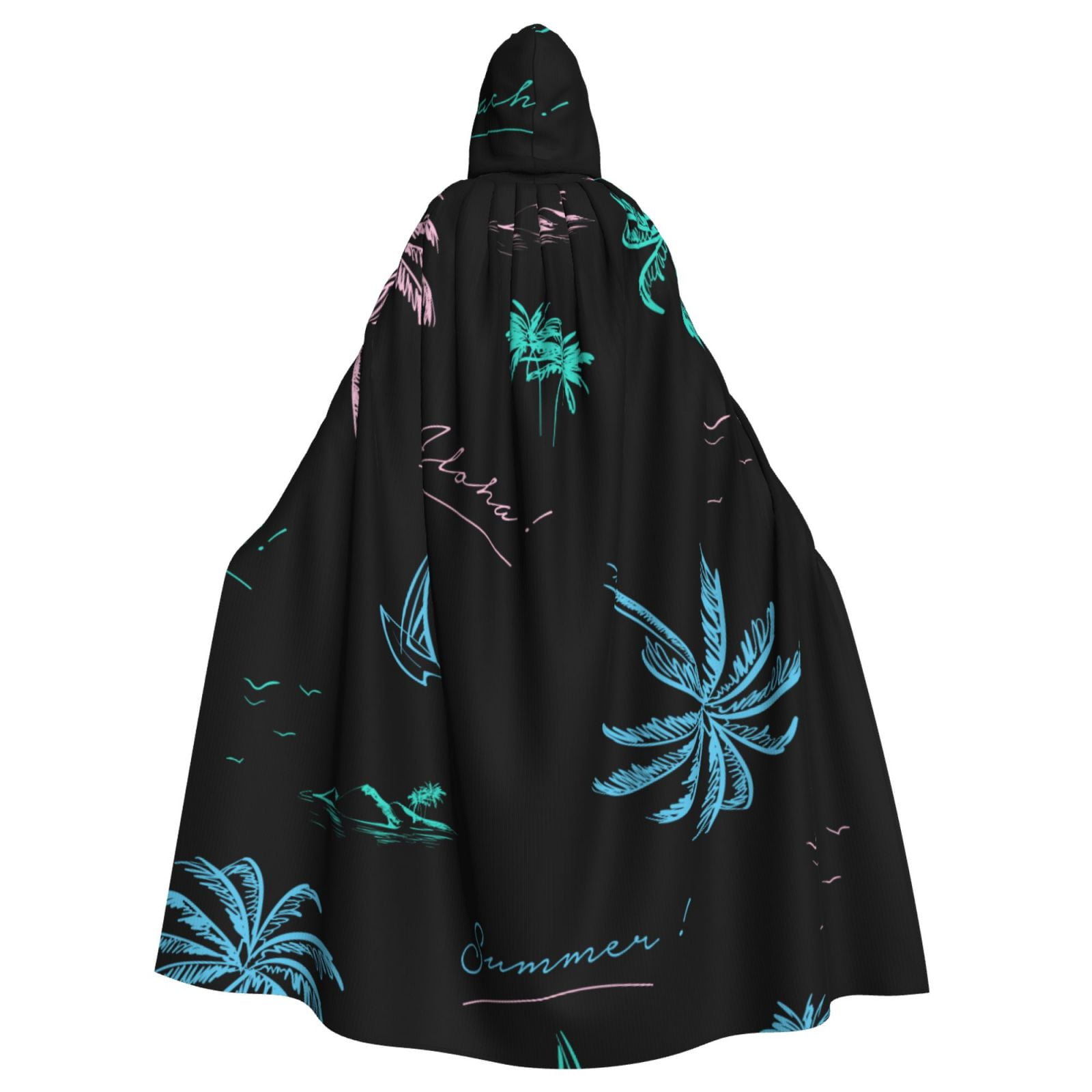 Unisex Hooded Cloak Adult Lightweight Overcoat Colorful Neon Palm Tree ...