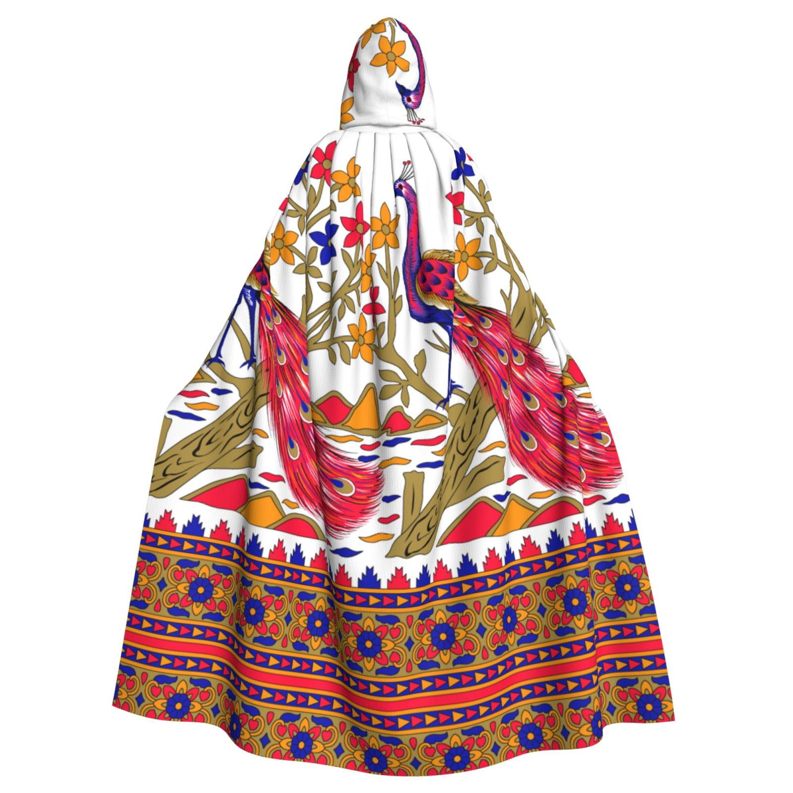 Unisex Hooded Cloak Adult Lightweight Overcoat Colorful Peacock Border ...