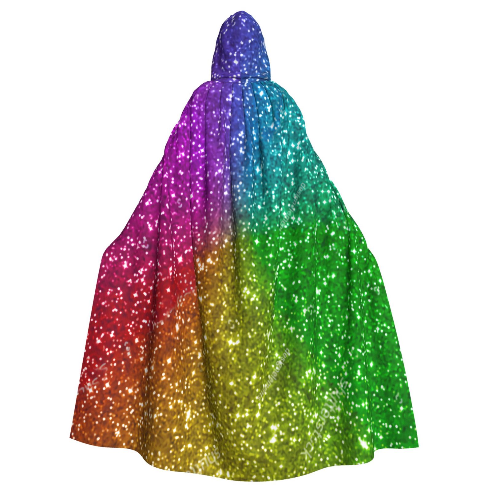 Unisex Hooded Cloak Adult Lightweight Overcoat Colorful Rainbow Glitter ...