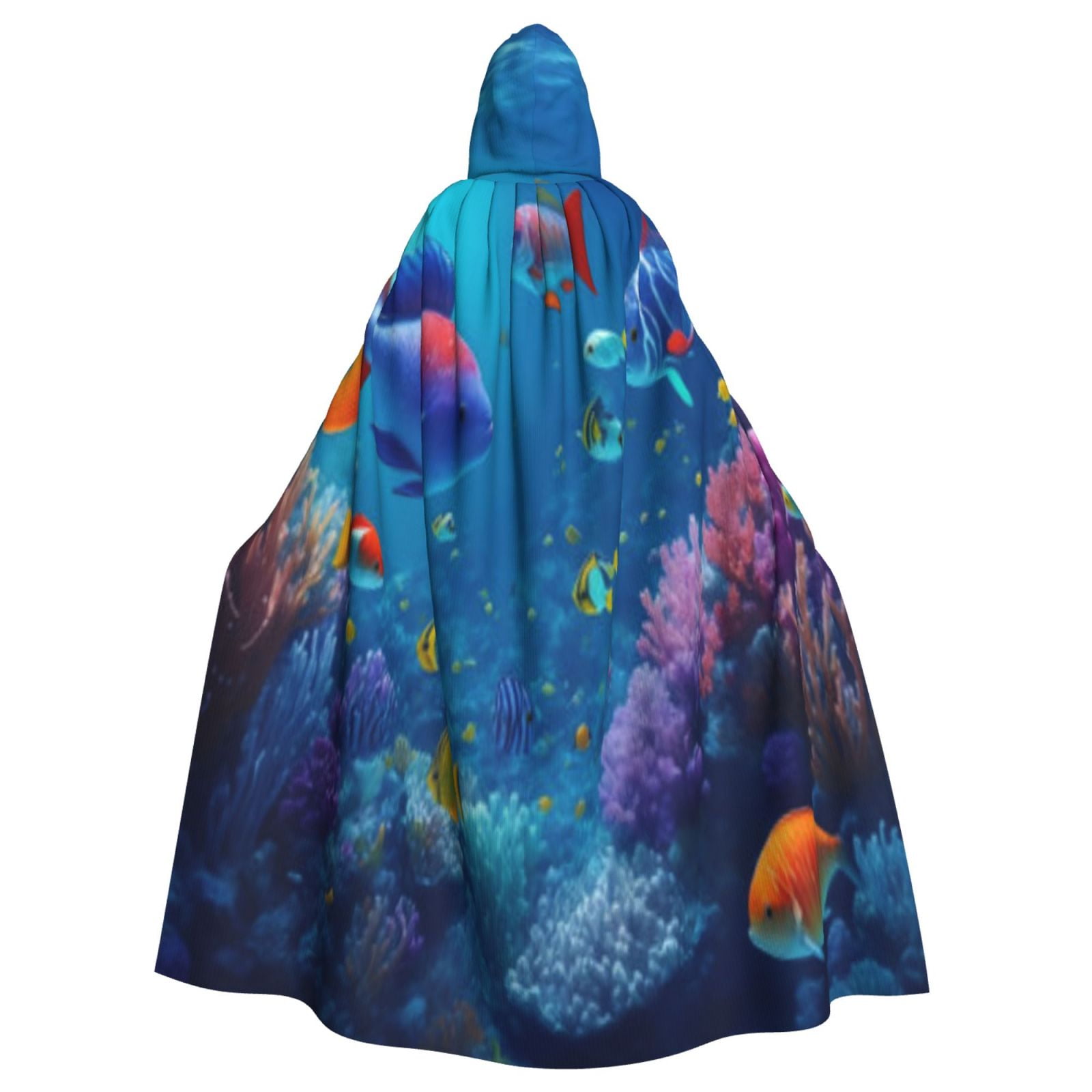 Unisex Hooded Cloak Adult Lightweight Overcoat Colorful Under The Sea ...