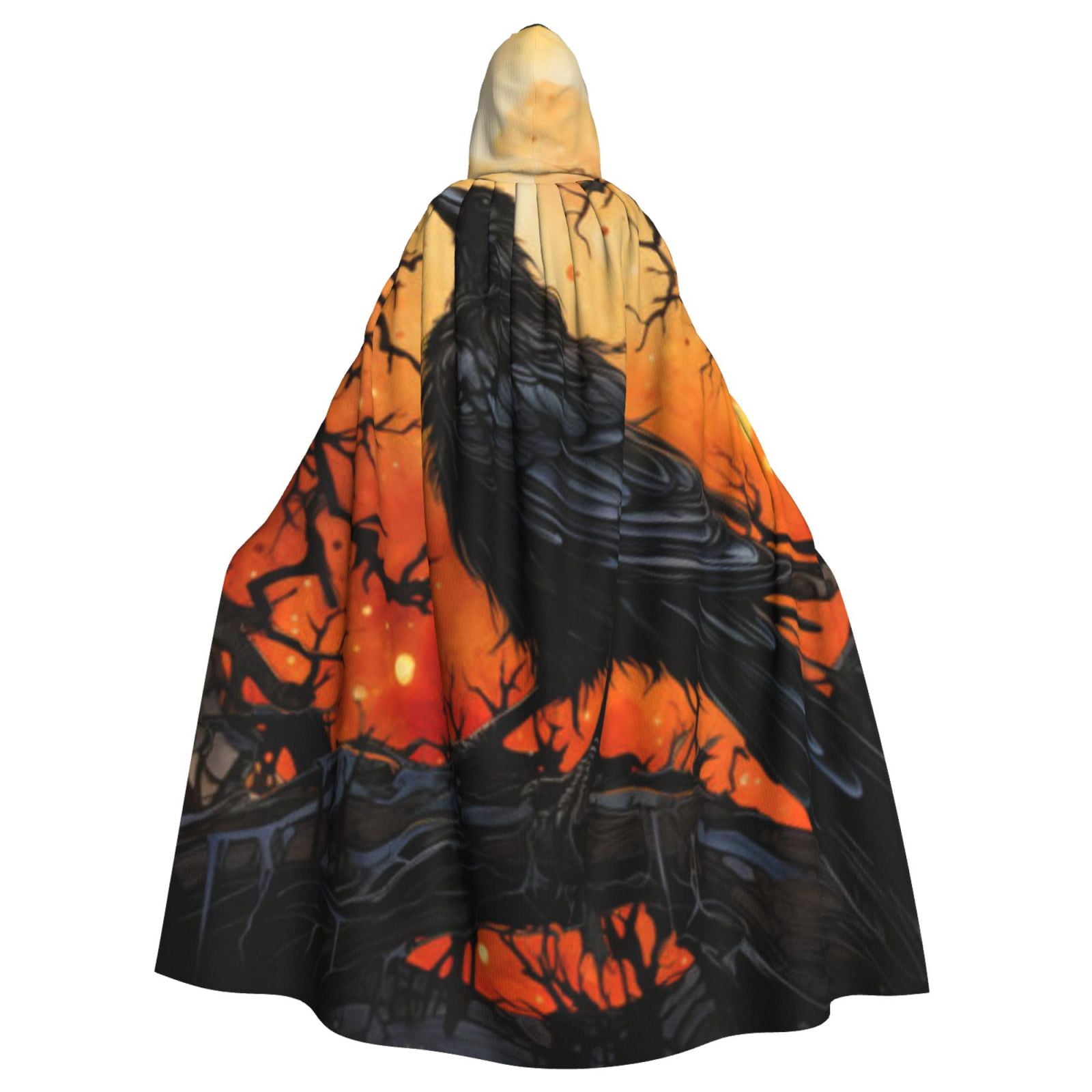 Unisex Hooded Cloak Adult Lightweight Overcoat Crow On A Tree With Full ...