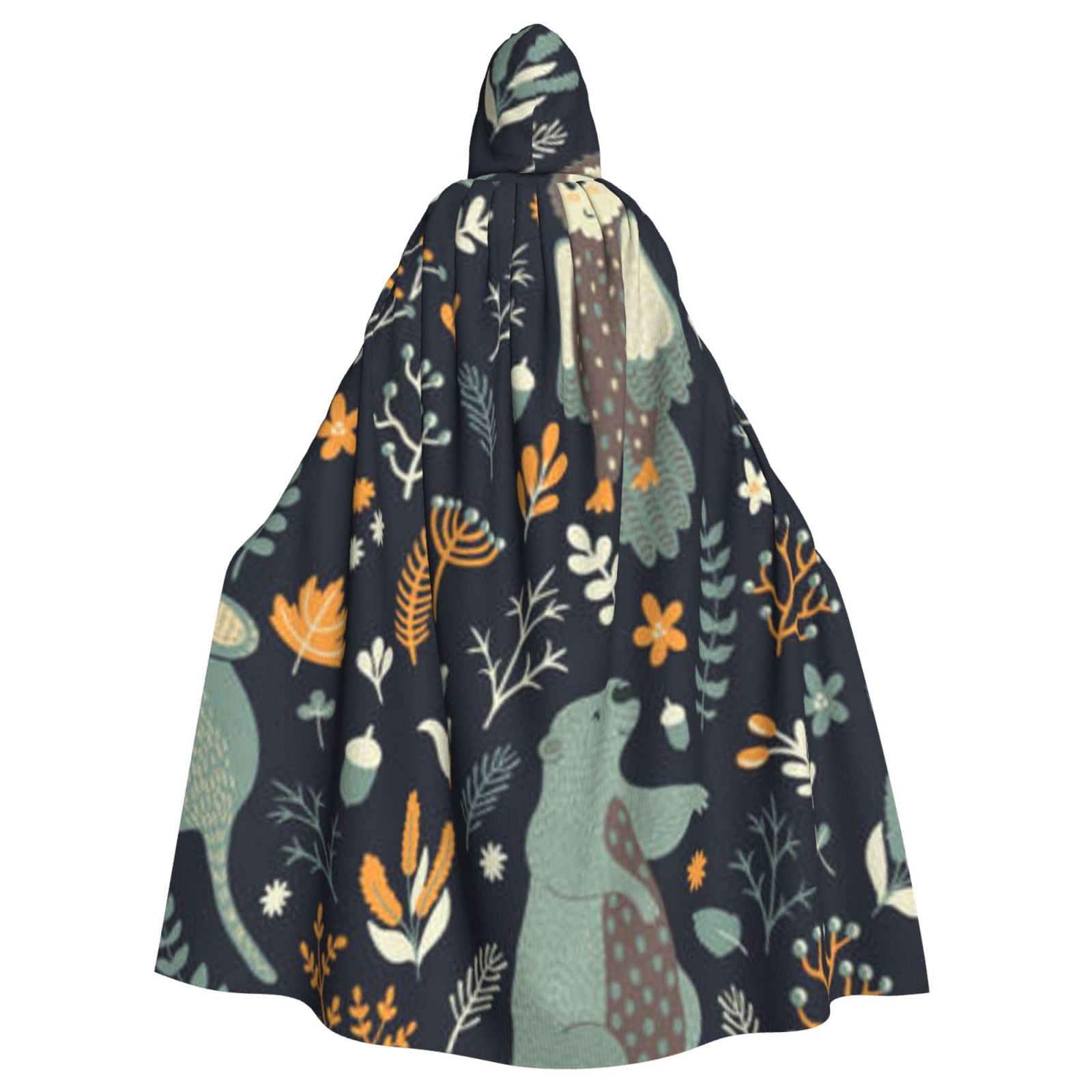Unisex Hooded Cloak Adult Lightweight Overcoat Cute Animals And Floral ...
