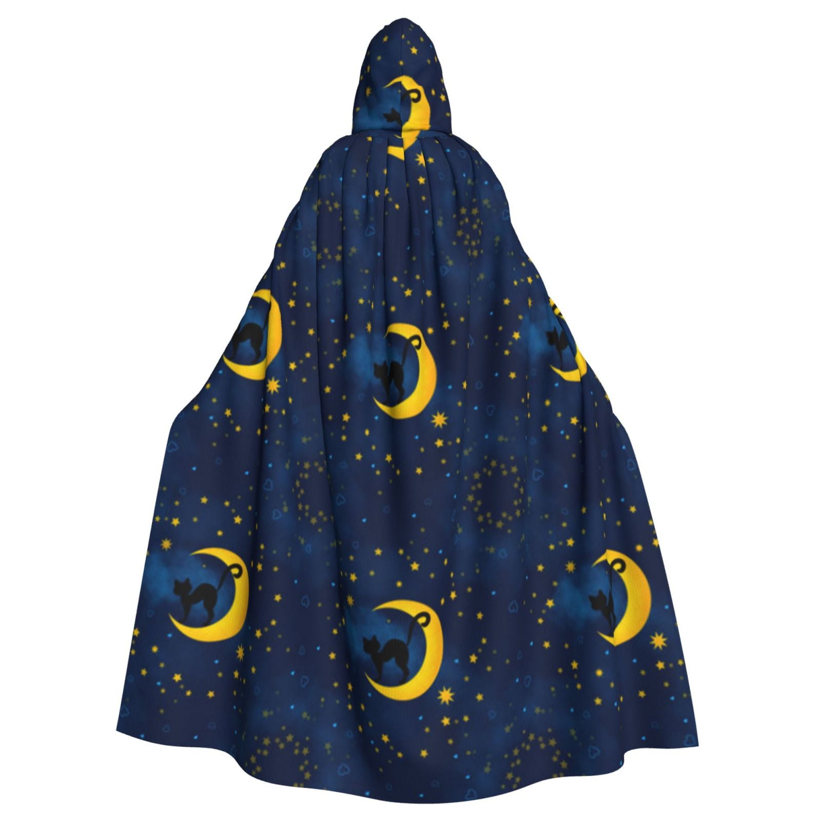 Unisex Hooded Cloak Adult Lightweight Overcoat Cute Cat On The Moon ...