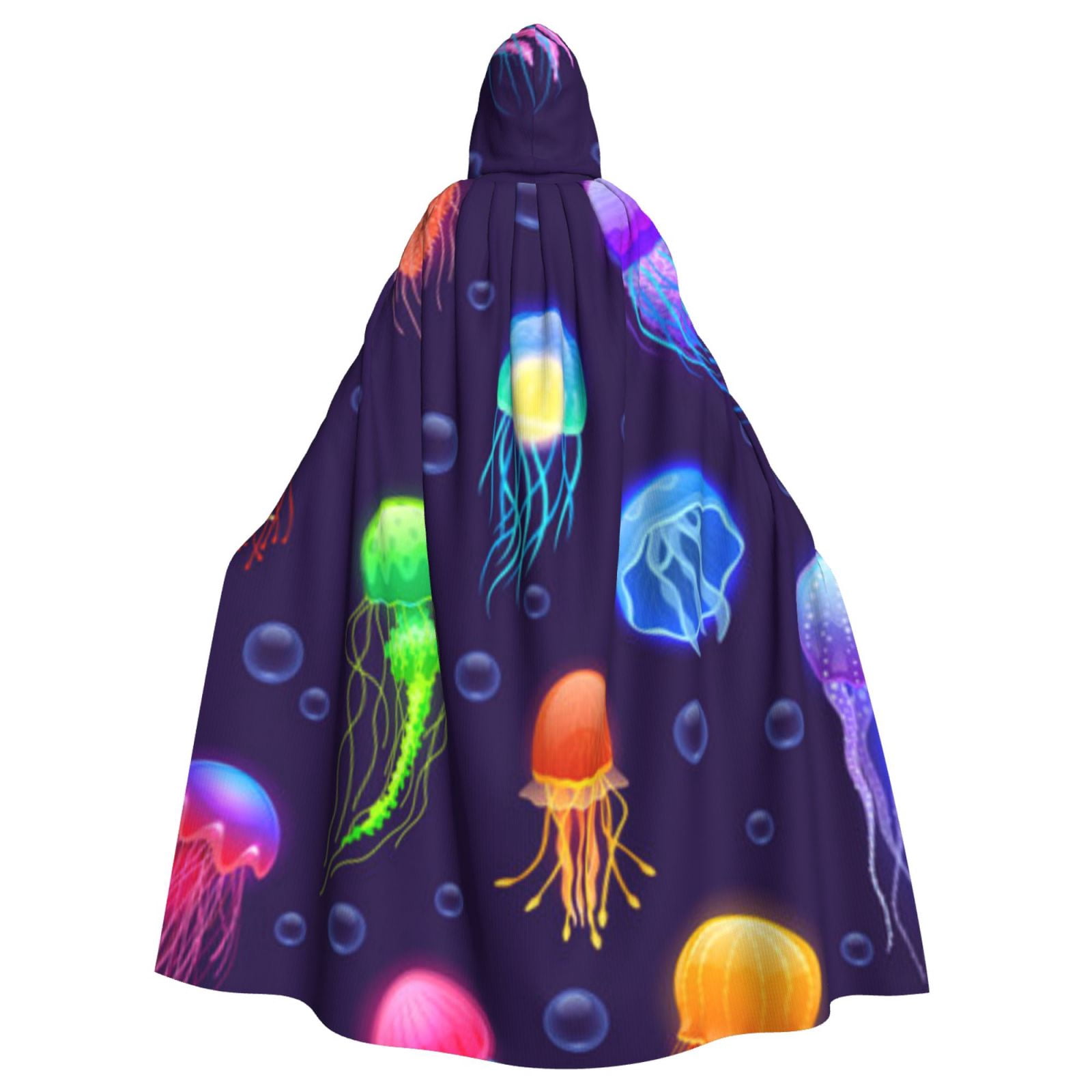 Unisex Hooded Cloak Adult Lightweight Overcoat Cute Colorful Jellyfish ...