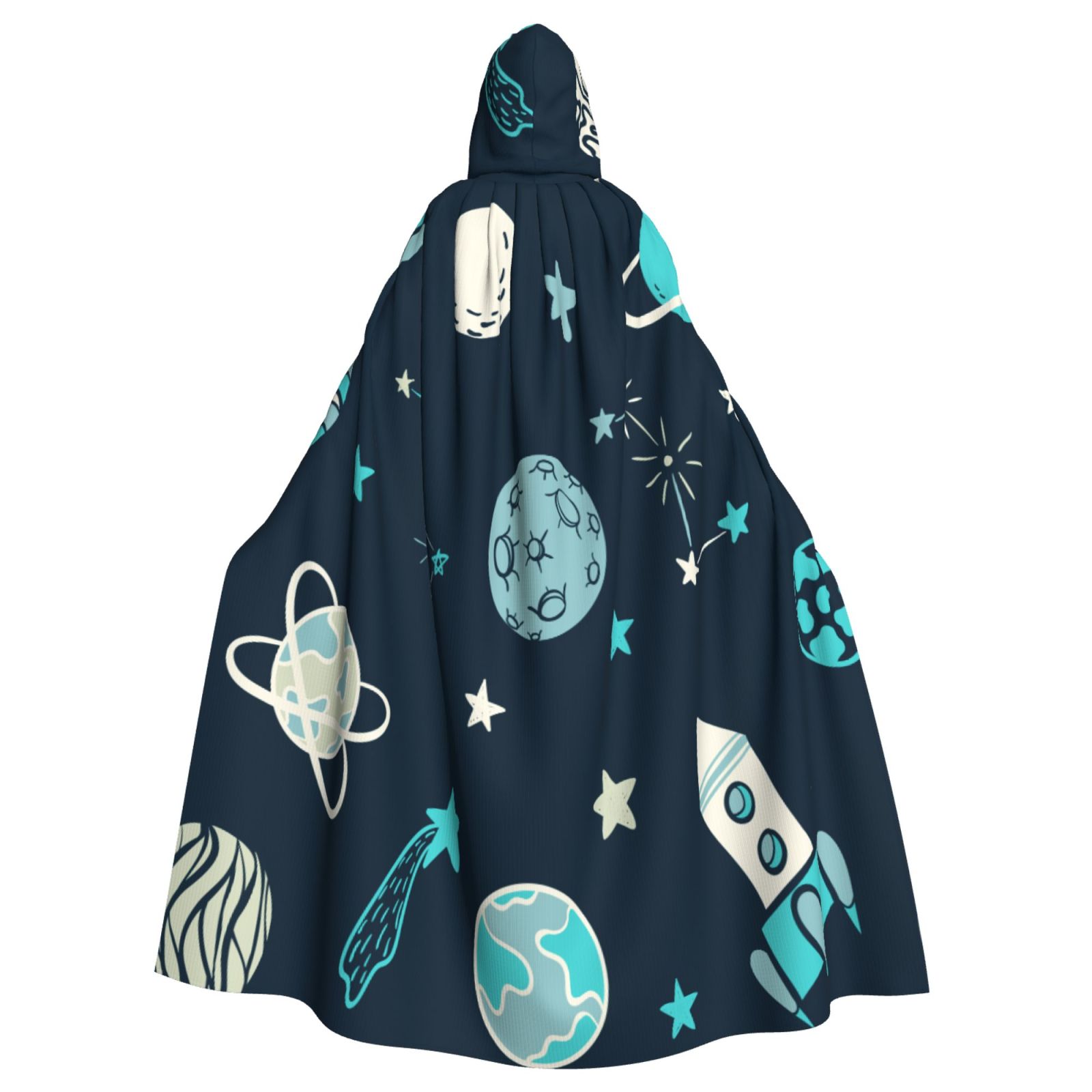 Unisex Hooded Cloak Adult Lightweight Overcoat Cute Space Rocket Star ...