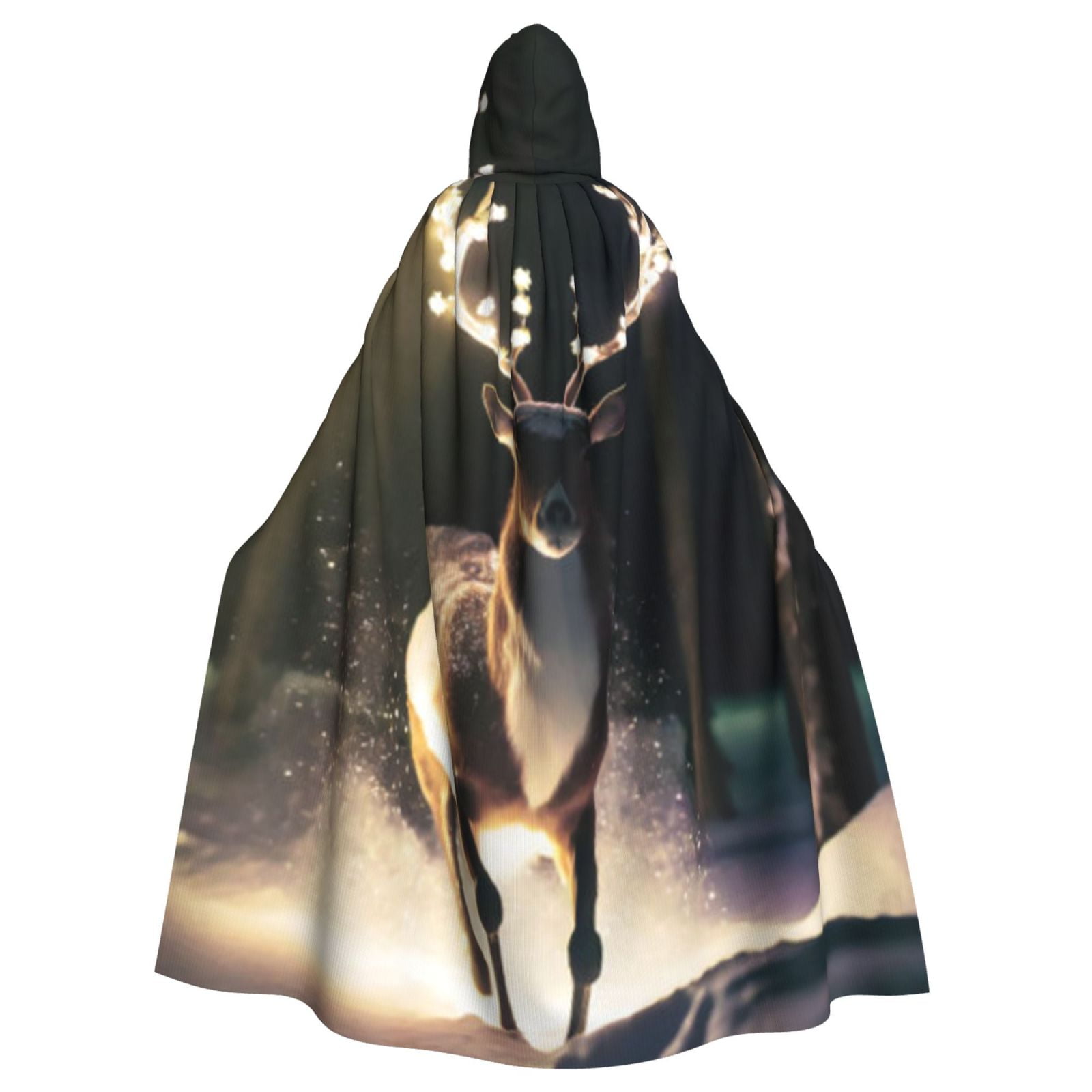 Unisex Hooded Cloak Adult Lightweight Overcoat Deer In Snowy Forest ...