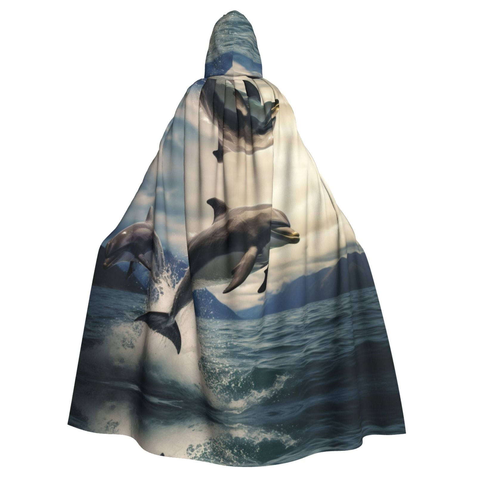 Unisex Hooded Cloak Adult Lightweight Overcoat Dolphins Jumping Out ...