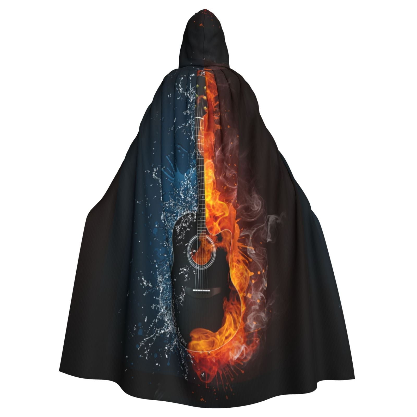 Unisex Hooded Cloak Adult Lightweight Overcoat Electric Guitar Fire And ...