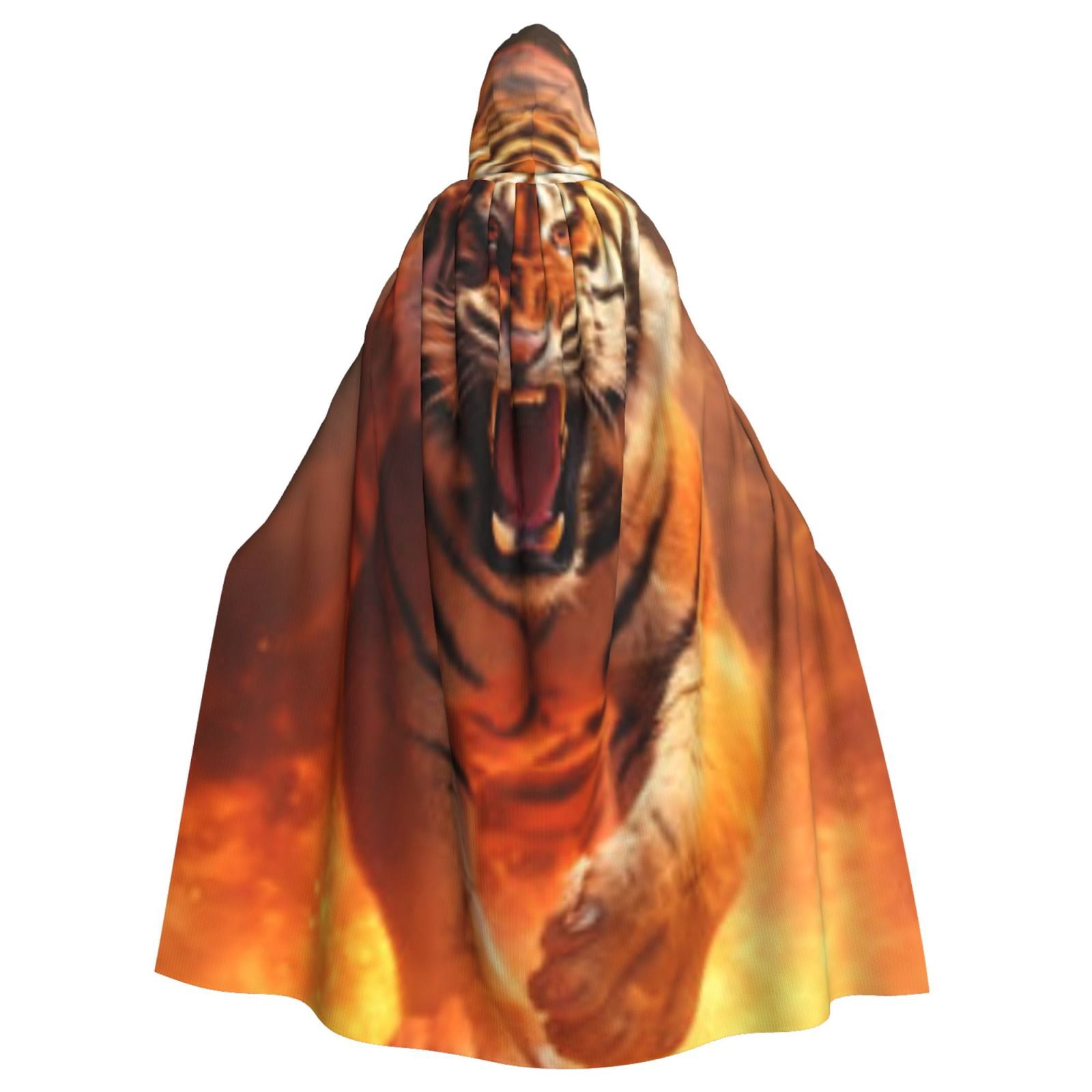 Unisex Hooded Cloak Adult Lightweight Overcoat Fierce Tiger Jumping And ...
