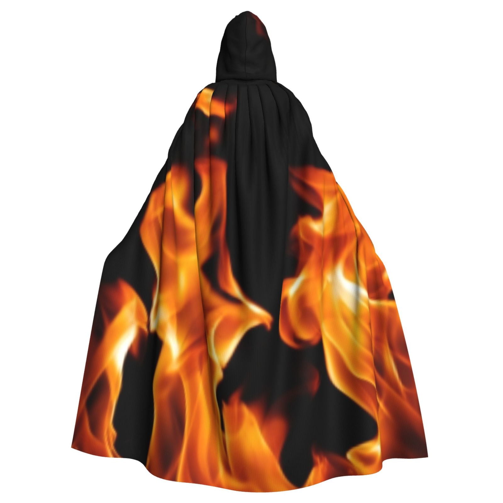 Unisex Hooded Cloak Adult Lightweight Overcoat Fire Flames In Black ...