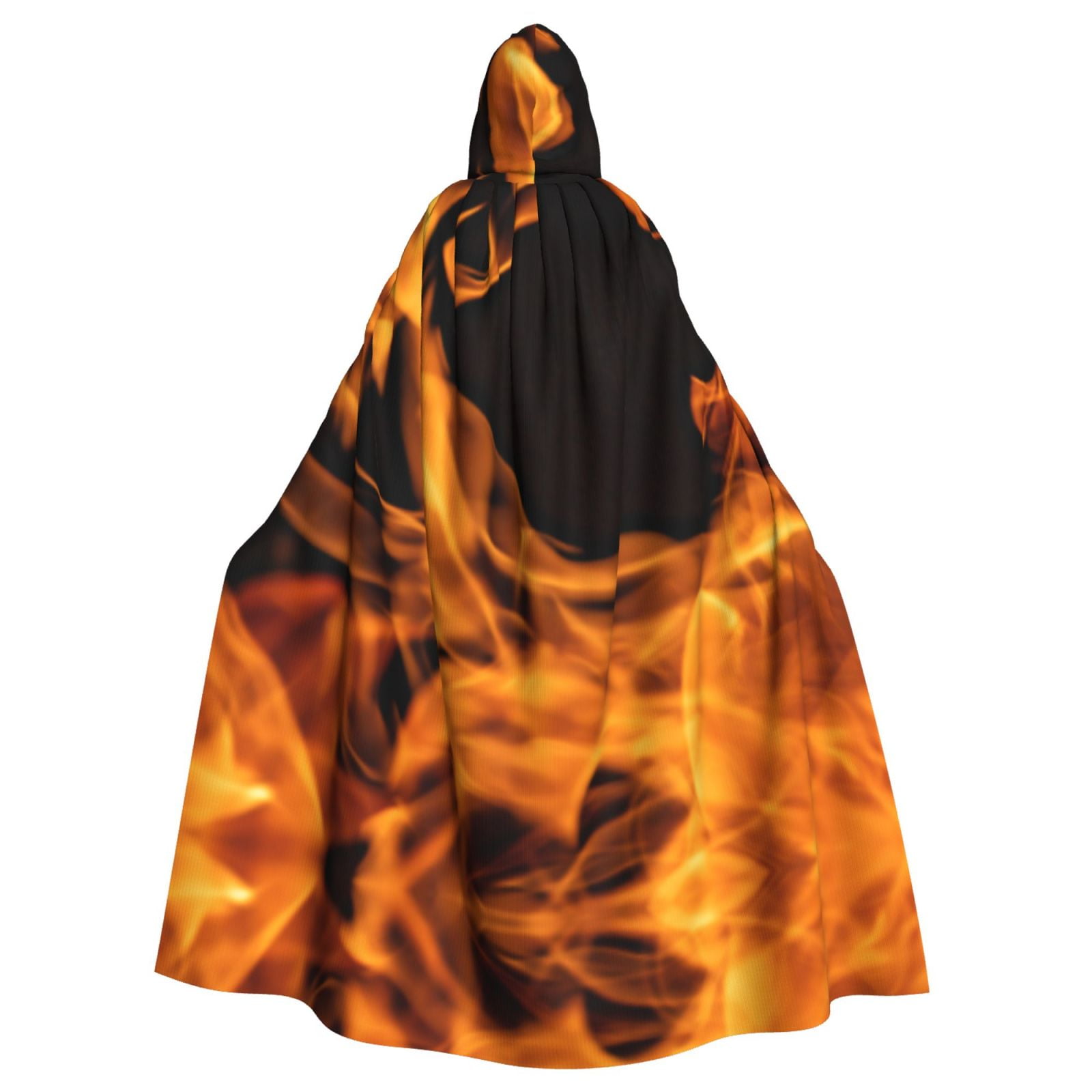Unisex Hooded Cloak Adult Lightweight Overcoat Fire Flames On A Black ...