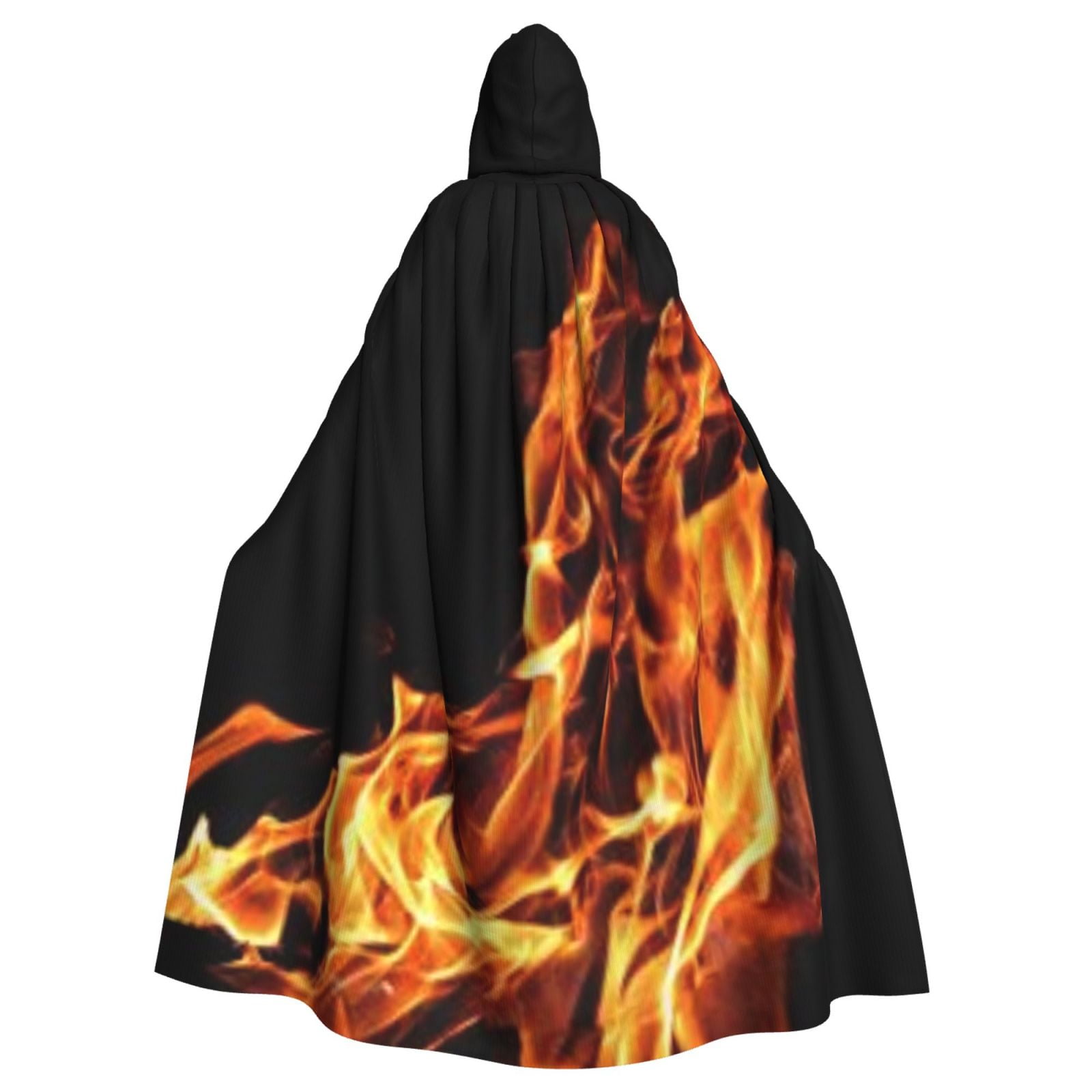 Unisex Hooded Cloak Adult Lightweight Overcoat Fire Flames On Black ...