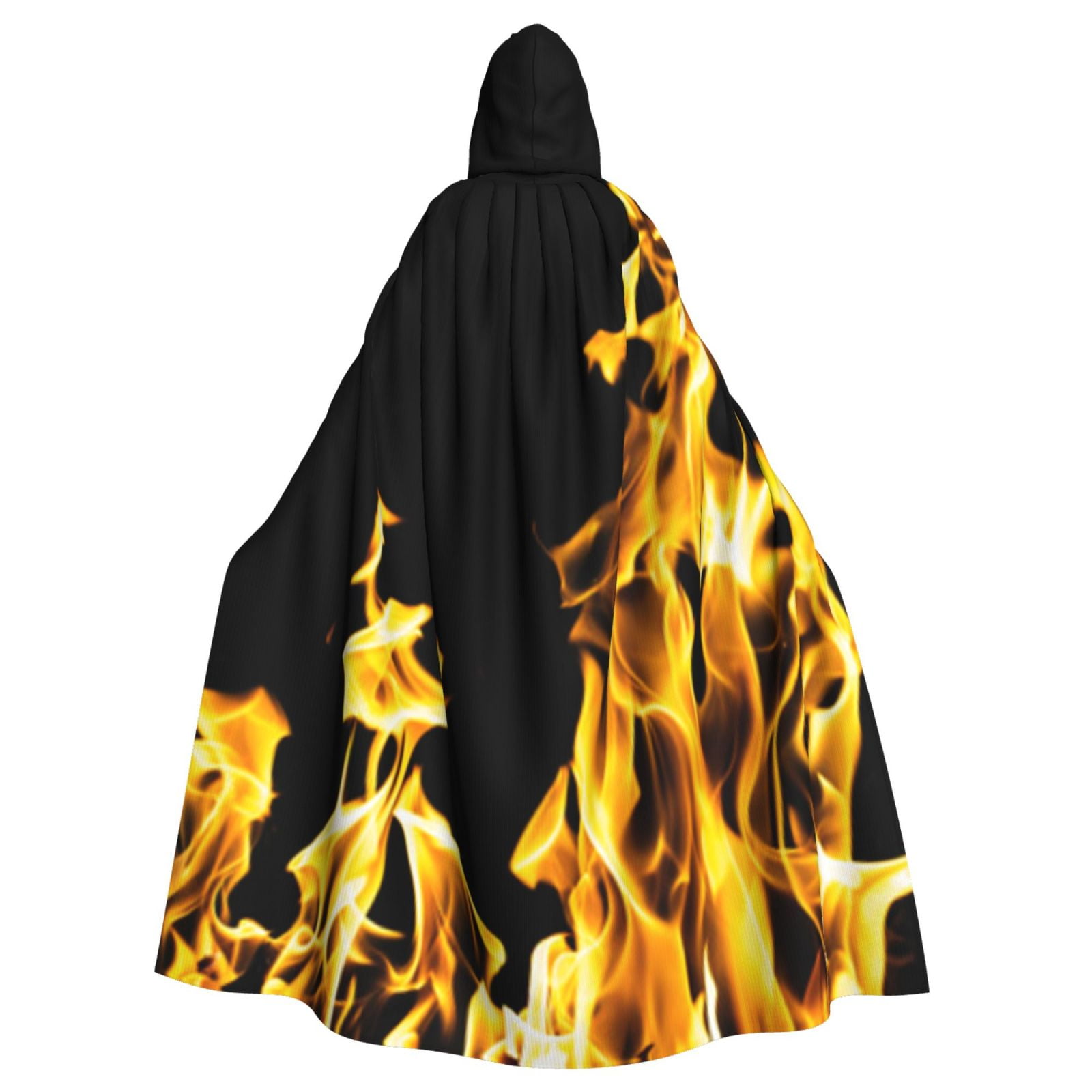 Unisex Hooded Cloak Adult Lightweight Overcoat Flame Fire On Black ...