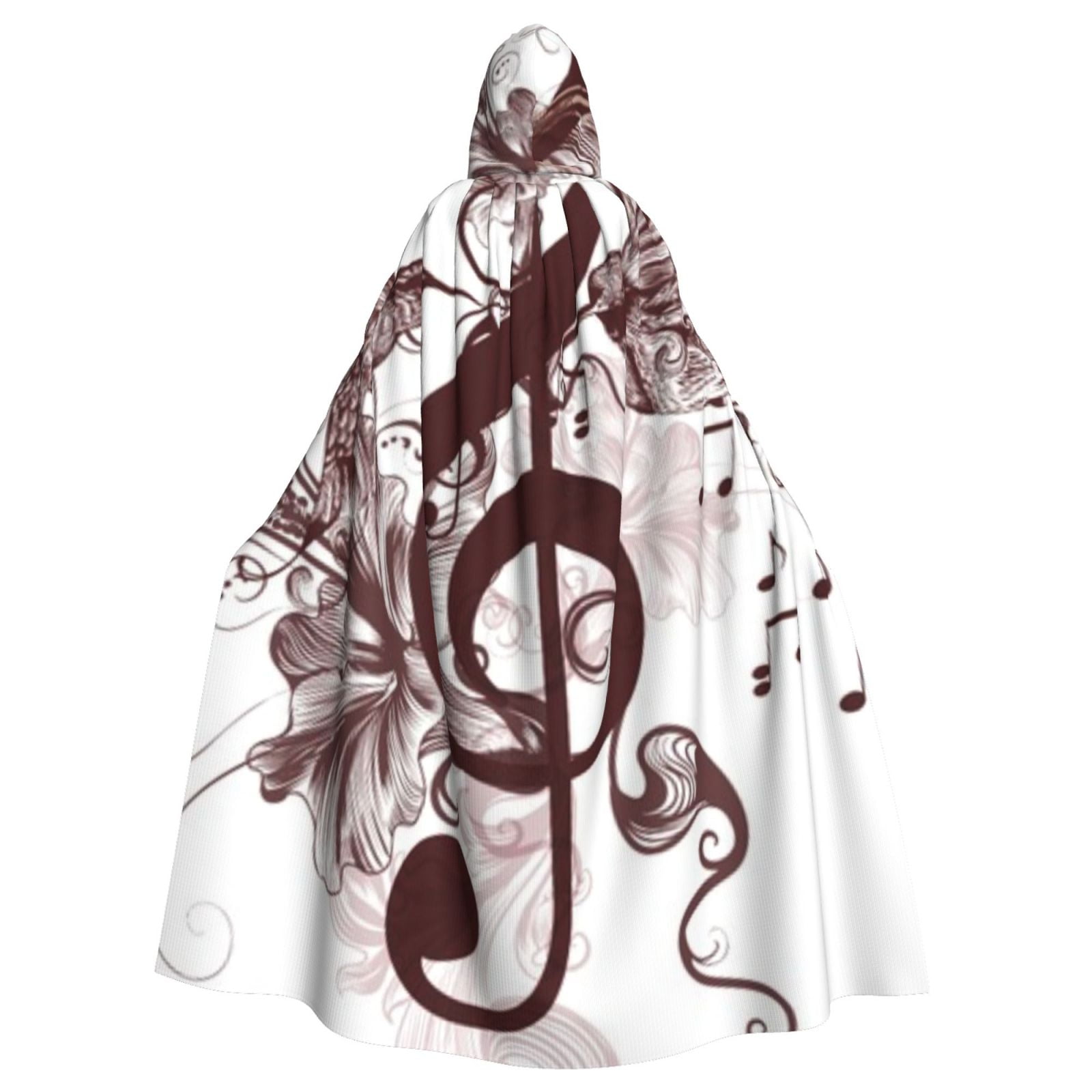 Unisex Hooded Cloak Adult Lightweight Overcoat Floral With Treble Clef ...