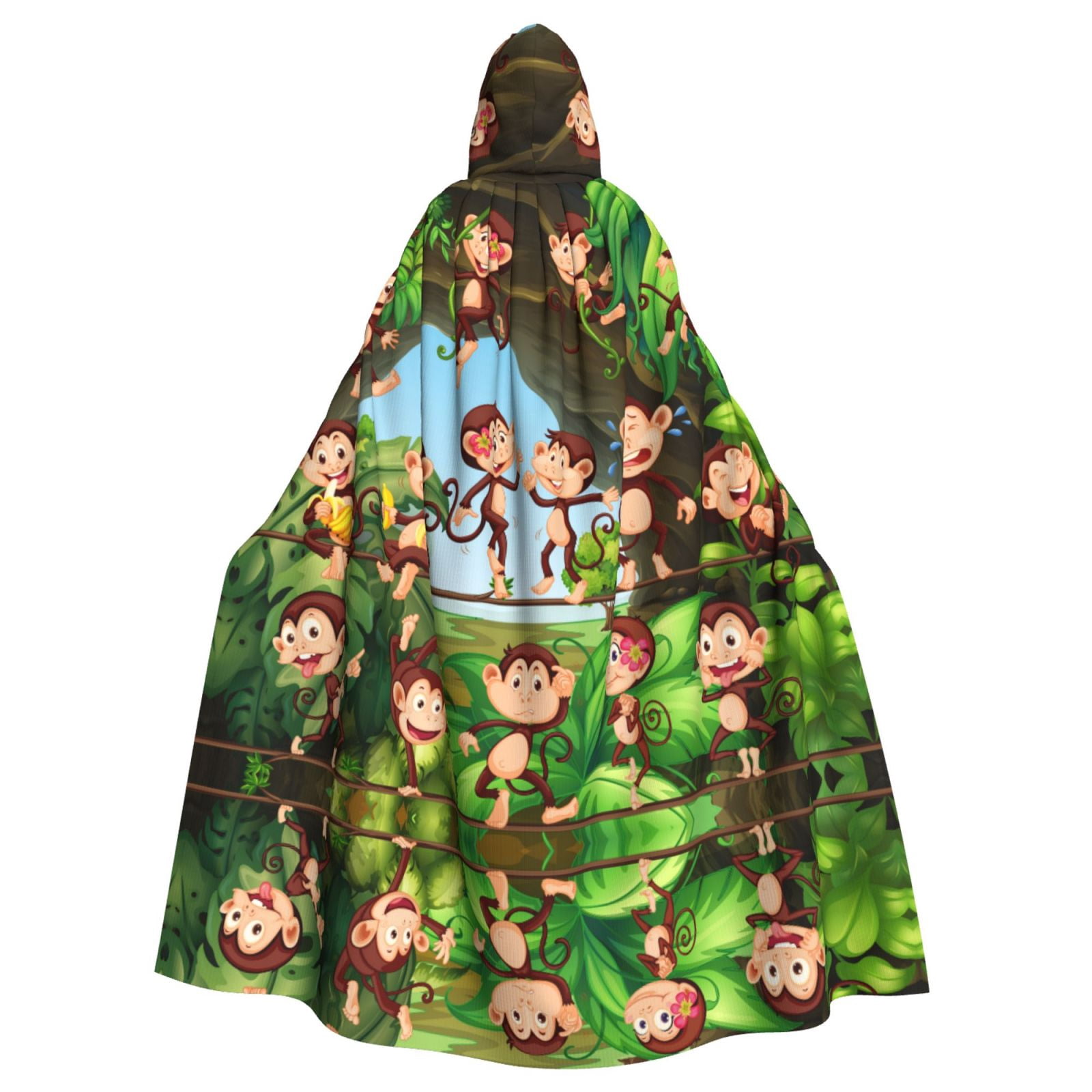 Unisex Hooded Cloak Adult Lightweight Overcoat Forest Monkeys Cloak for ...
