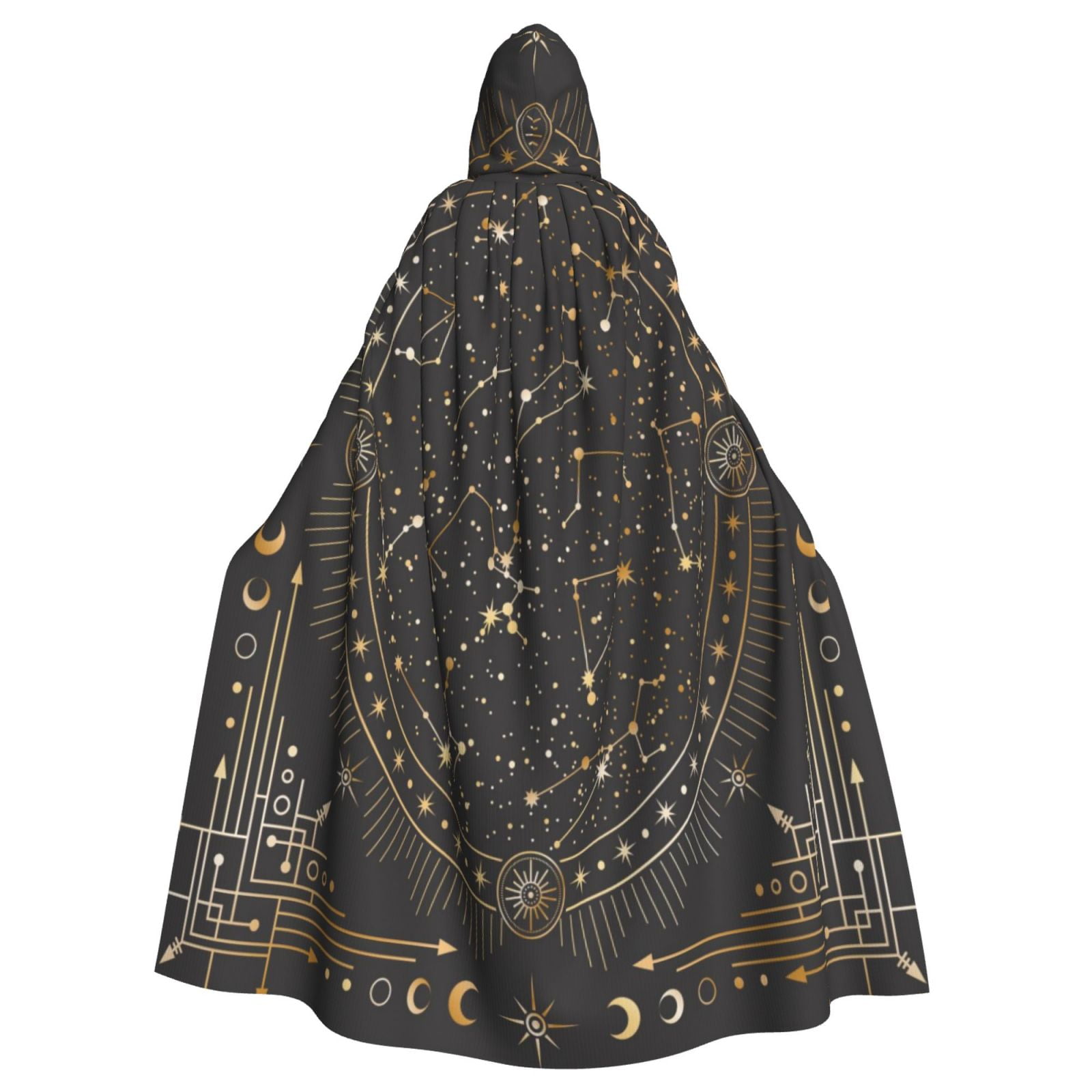Unisex Hooded Cloak Adult Lightweight Overcoat Golden Celestial Stars ...