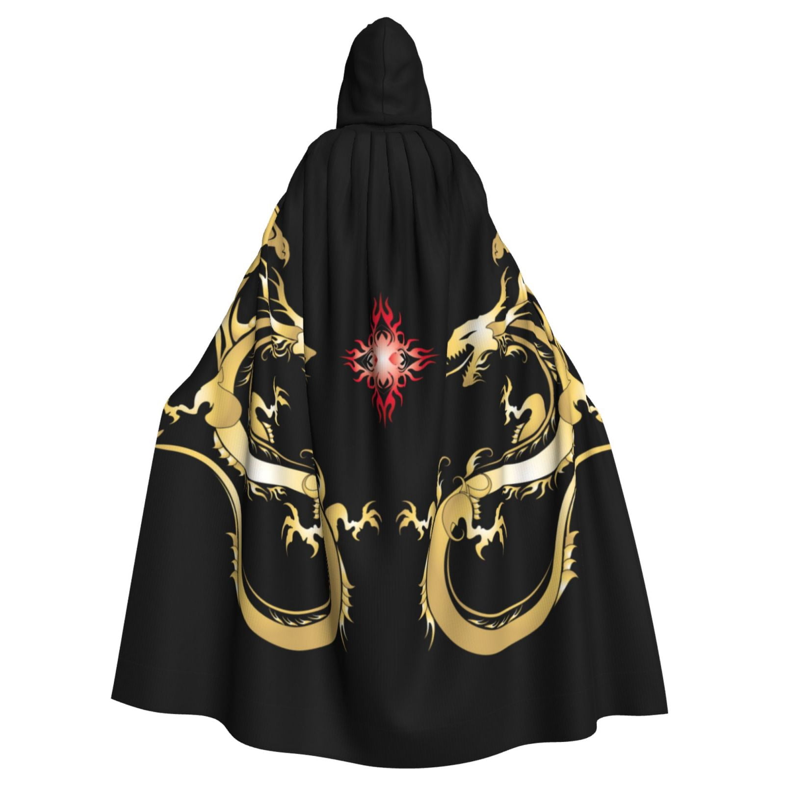 Unisex Hooded Cloak Adult Lightweight Overcoat Golden Dragon With Fire ...