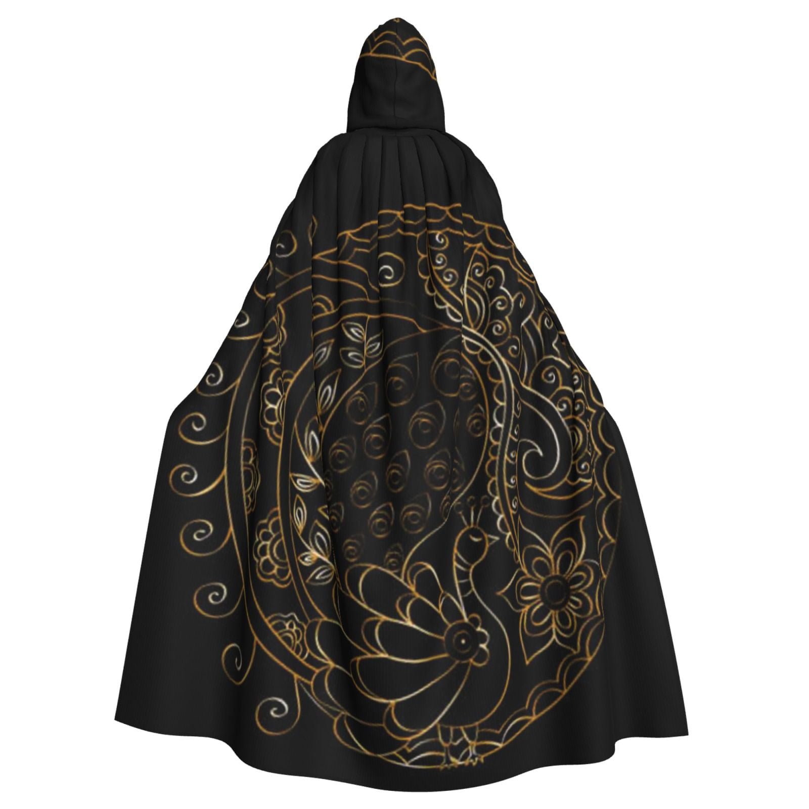 Unisex Hooded Cloak Adult Lightweight Overcoat Golden Mandala Peacock ...