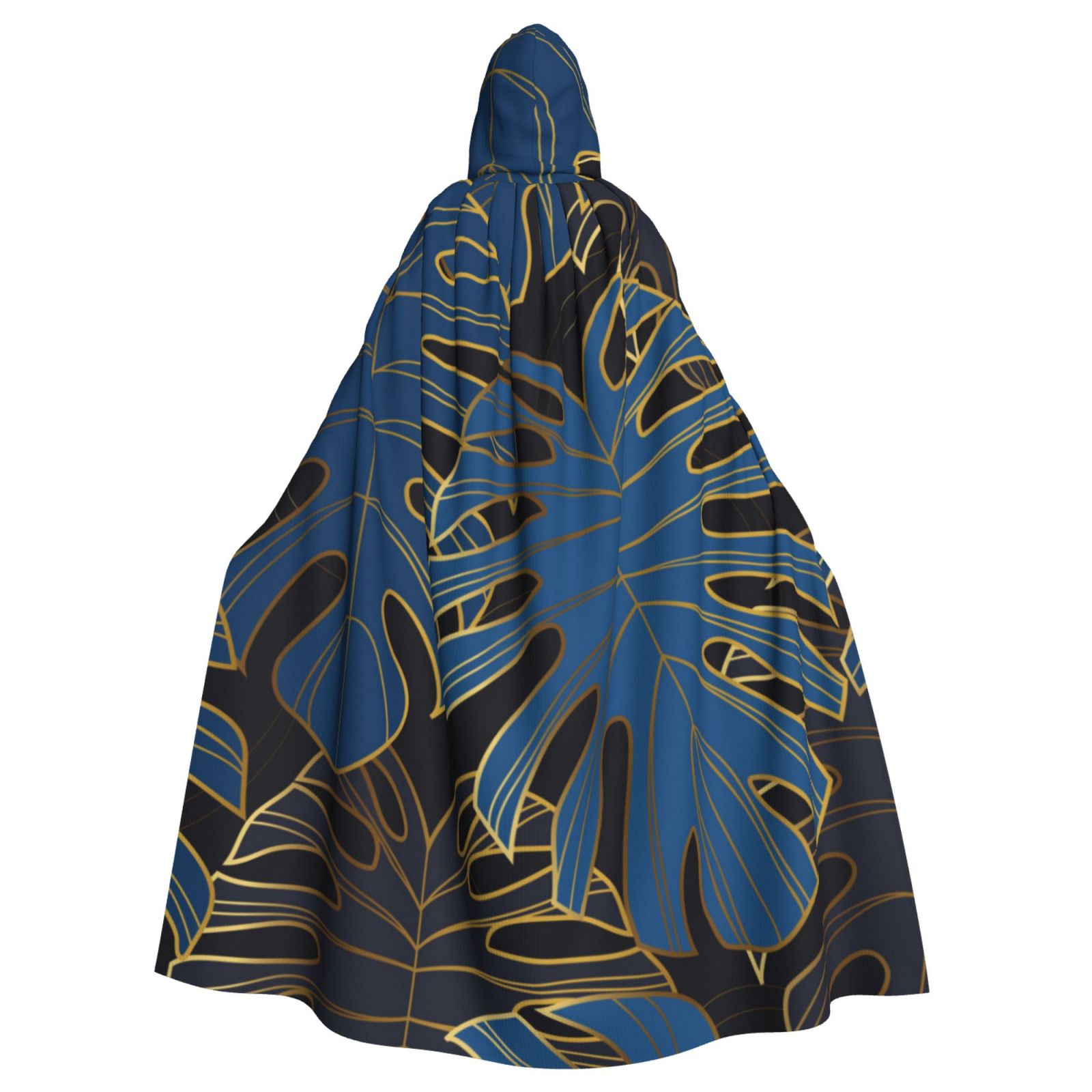 Unisex Hooded Cloak Adult Lightweight Overcoat Golden Monstera Leaves ...