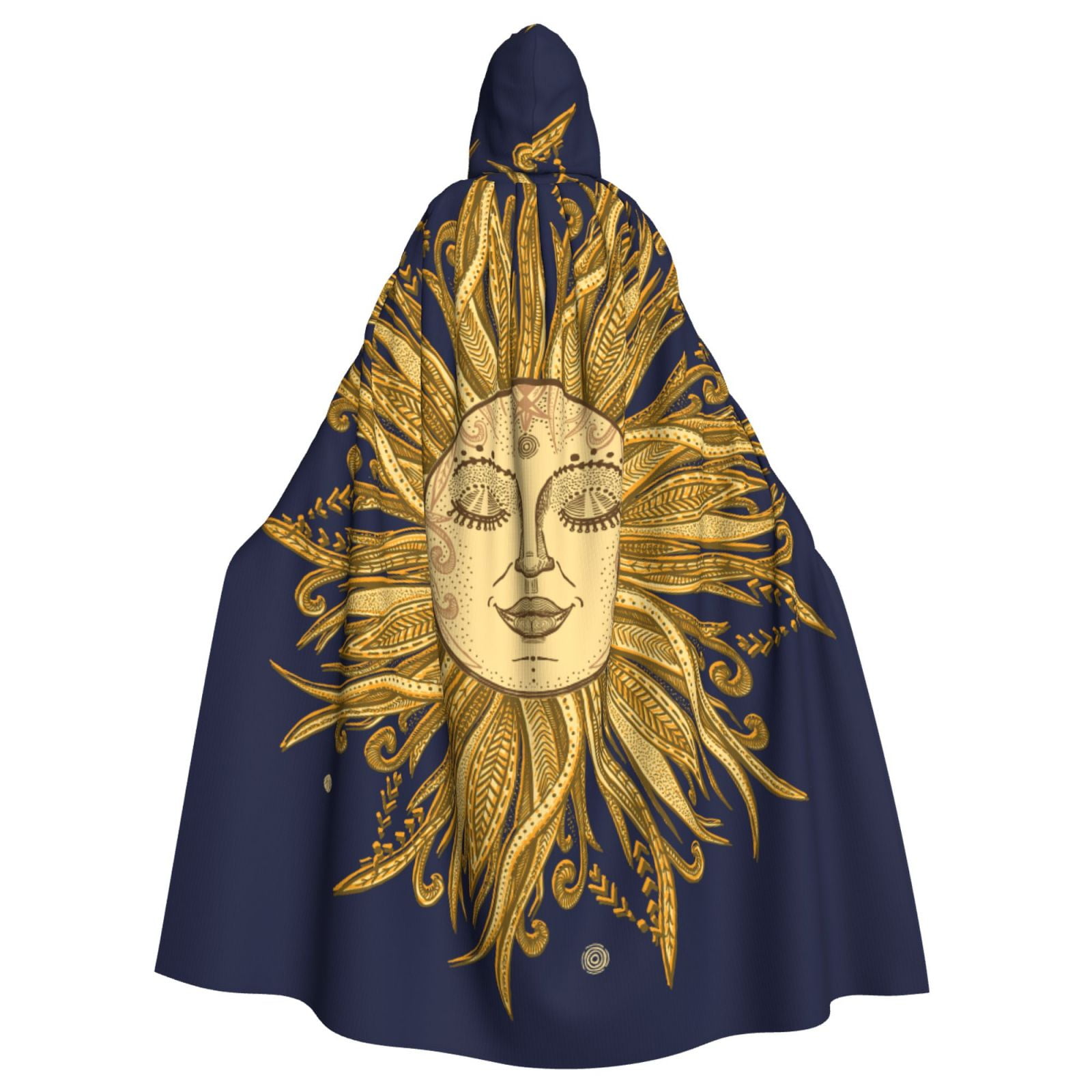 Unisex Hooded Cloak Adult Lightweight Overcoat Golden Sun Hand Drawn ...