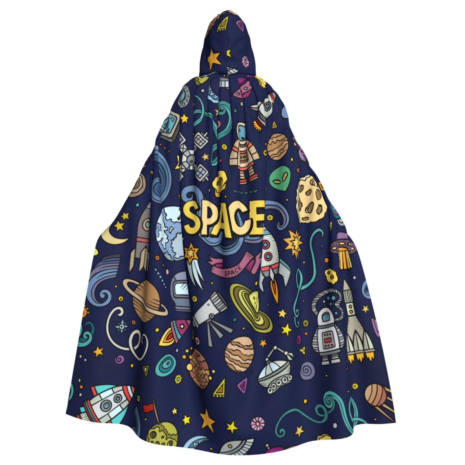 Unisex Hooded Cloak Adult Lightweight Overcoat Hand Drawn Cartoon Space ...