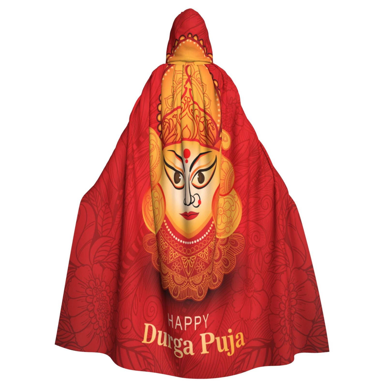 Unisex Hooded Cloak Adult Lightweight Overcoat Happy Durga Puja Cloak ...