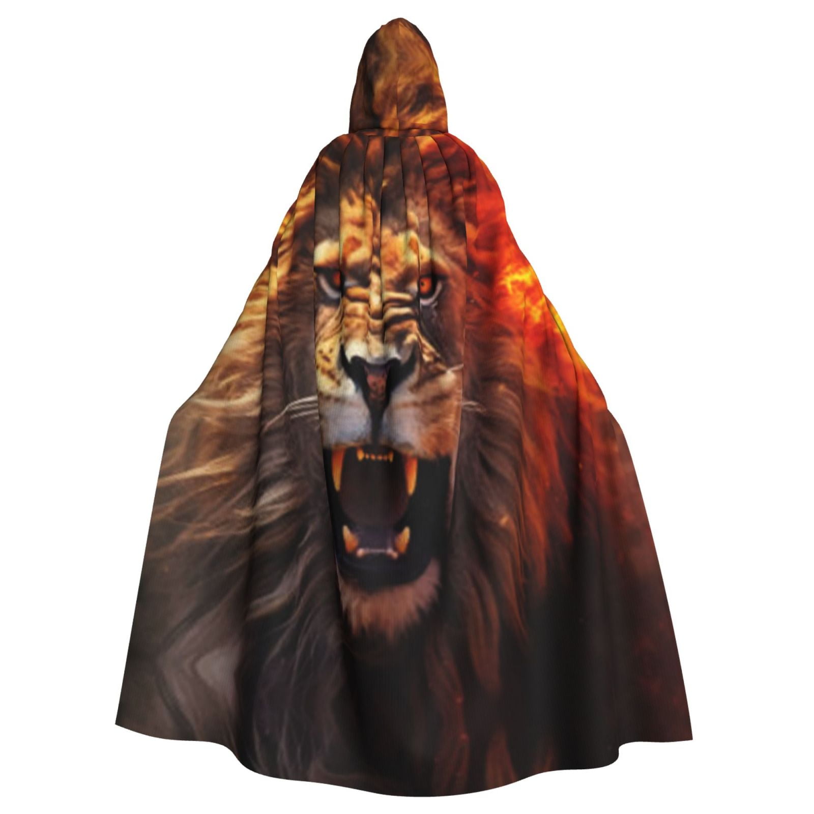 Unisex Hooded Cloak Adult Lightweight Overcoat Head Of Lion With Fiery ...