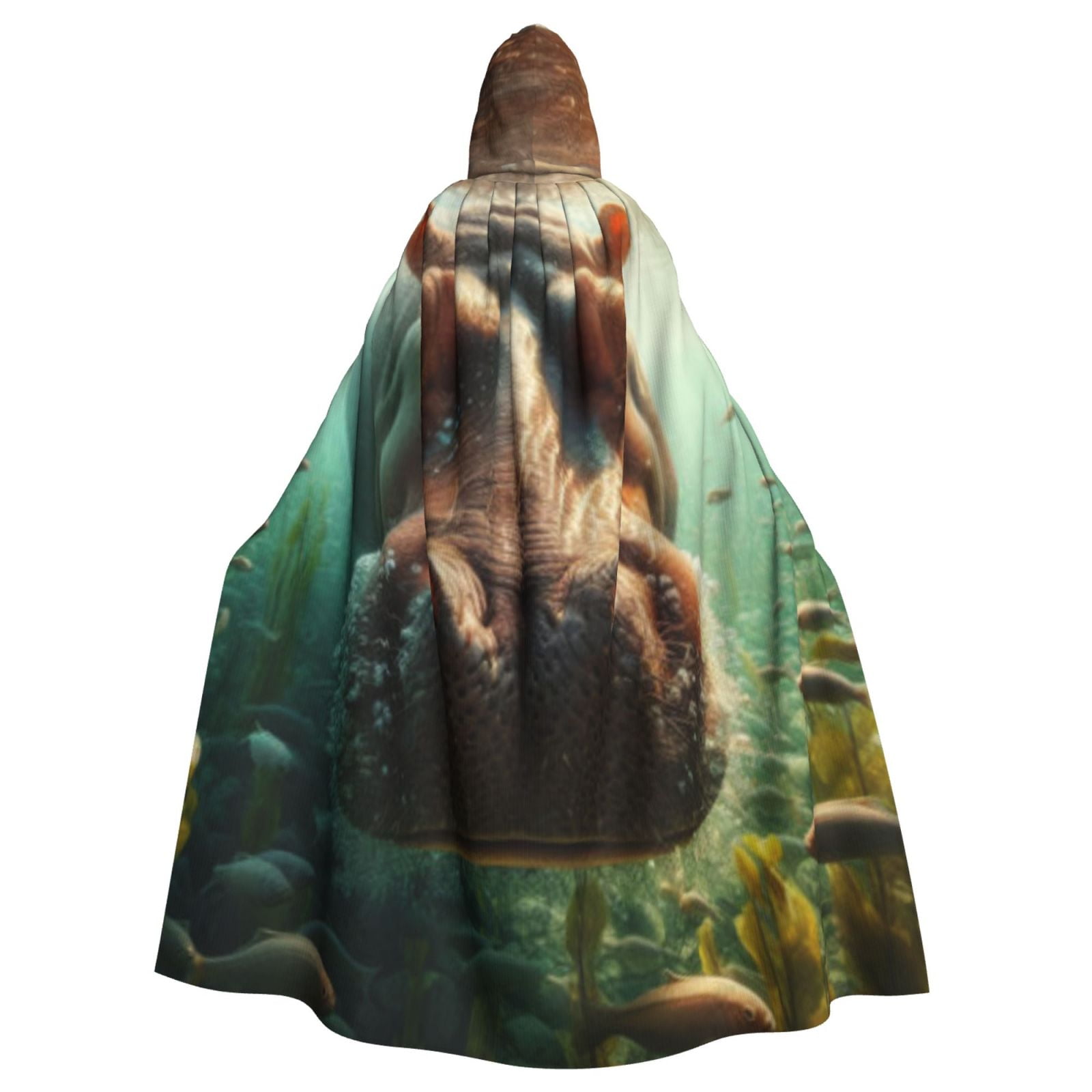 Unisex Hooded Cloak Adult Lightweight Overcoat Hippo Stands Under The ...