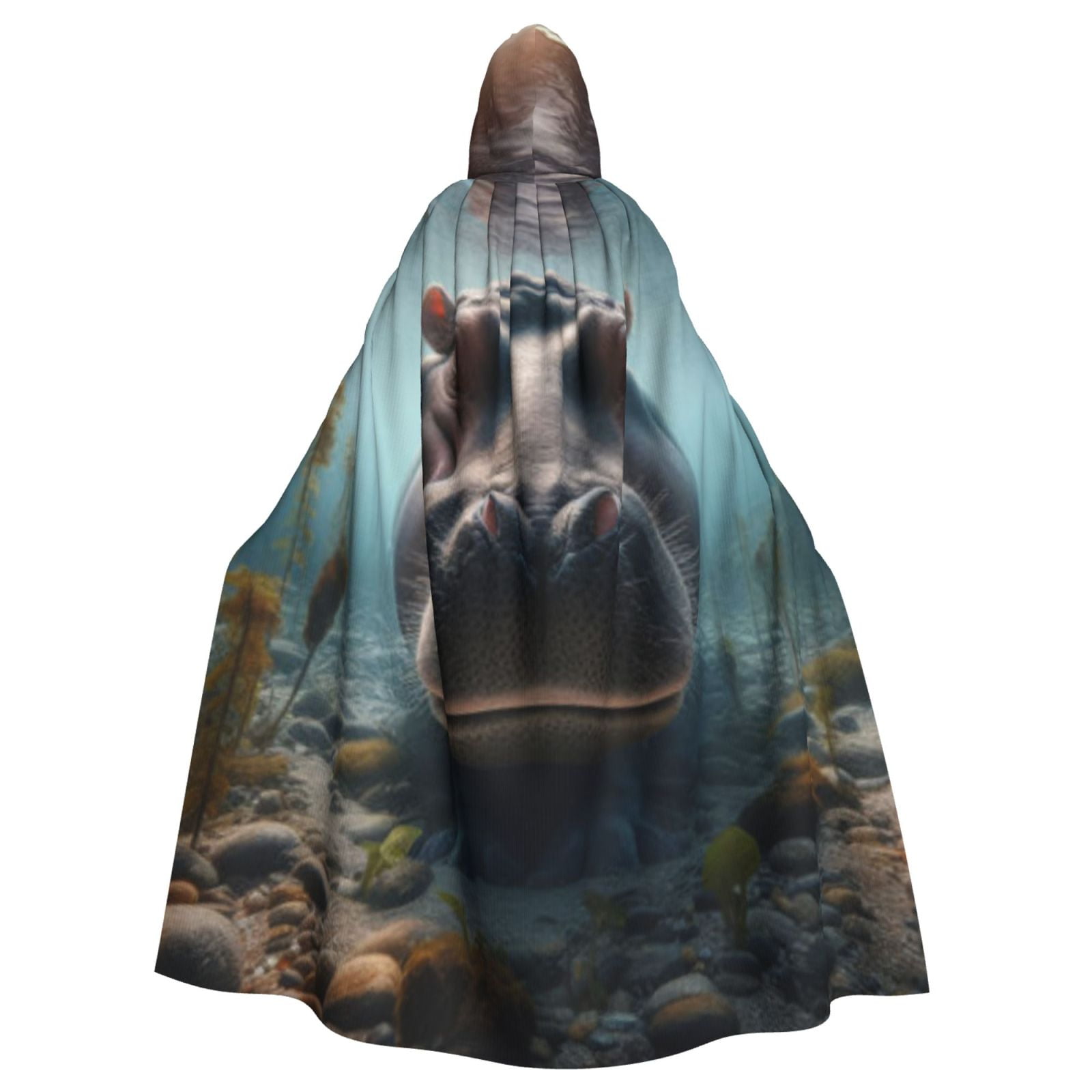 Unisex Hooded Cloak Adult Lightweight Overcoat Hippopotamus Stands ...