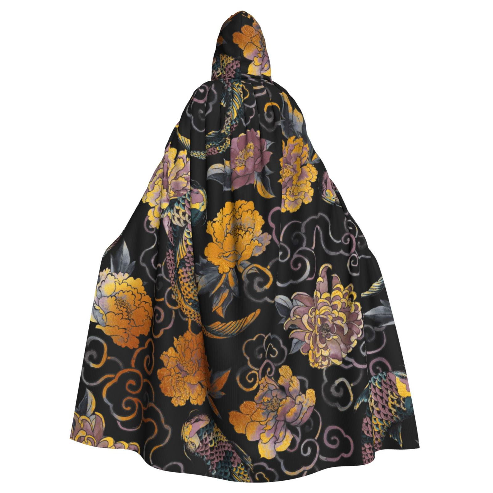 Unisex Hooded Cloak Adult Lightweight Overcoat Japanese Asian Flowers ...