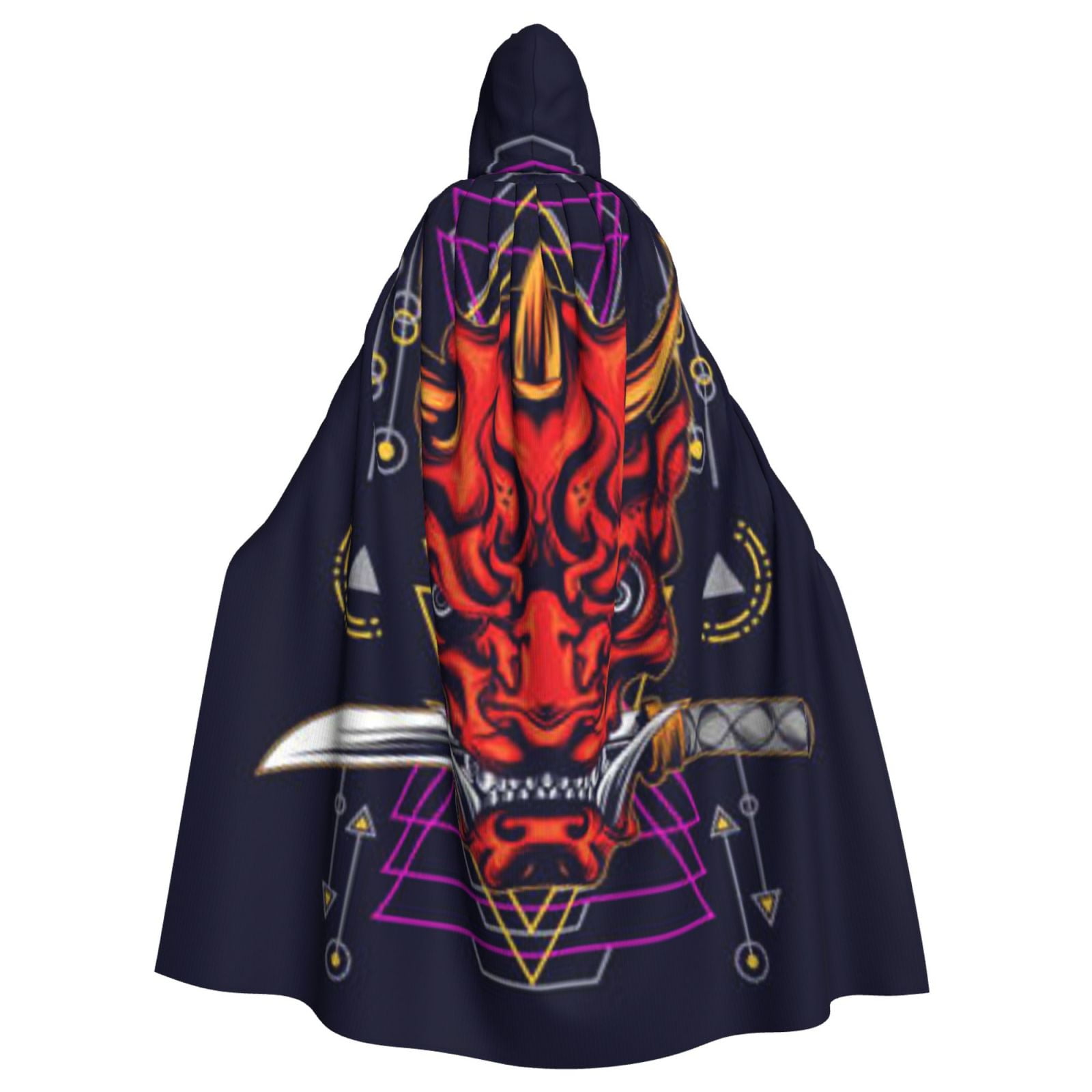 Unisex Hooded Cloak Adult Lightweight Overcoat Japanese Mask And Katana ...