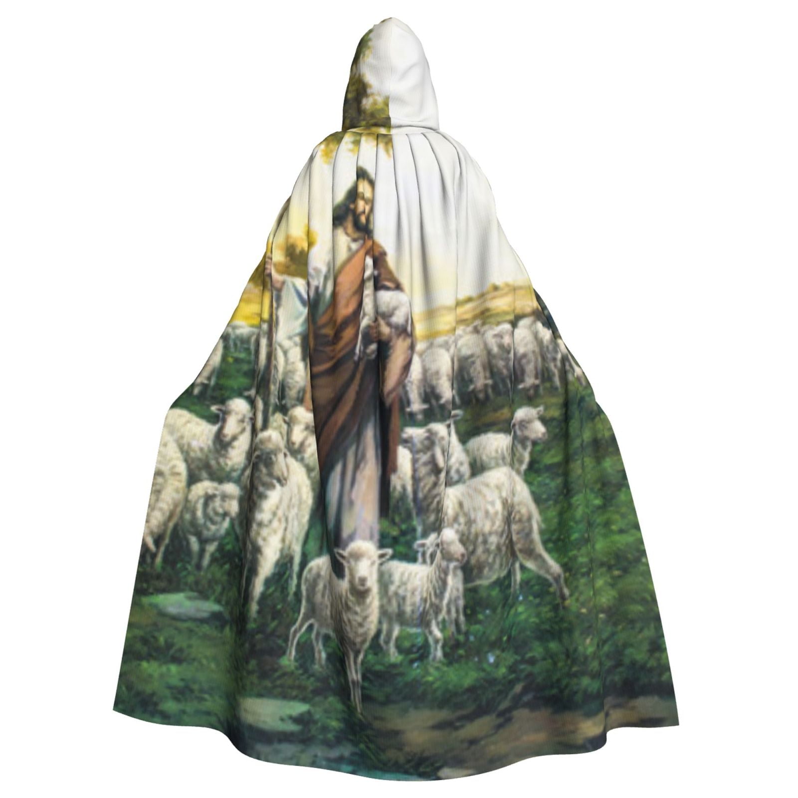 Unisex Hooded Cloak Adult Lightweight Overcoat Jesus As A Good Shepher ...
