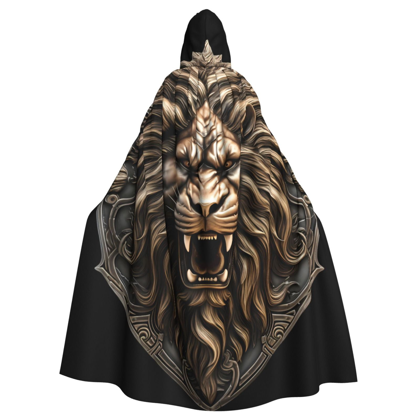 Unisex Hooded Cloak Adult Lightweight Overcoat Lion Head On A Shield ...