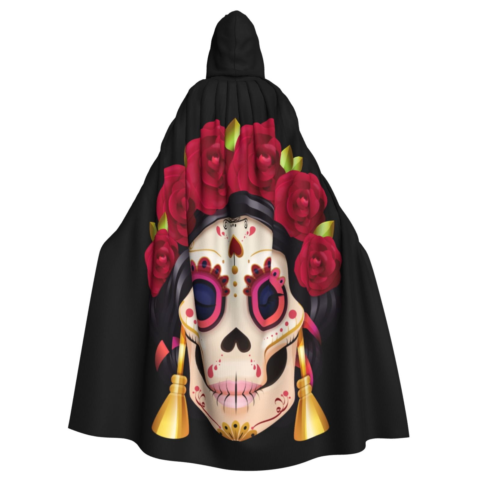 Unisex Hooded Cloak Adult Lightweight Overcoat Mexican Female Skull ...